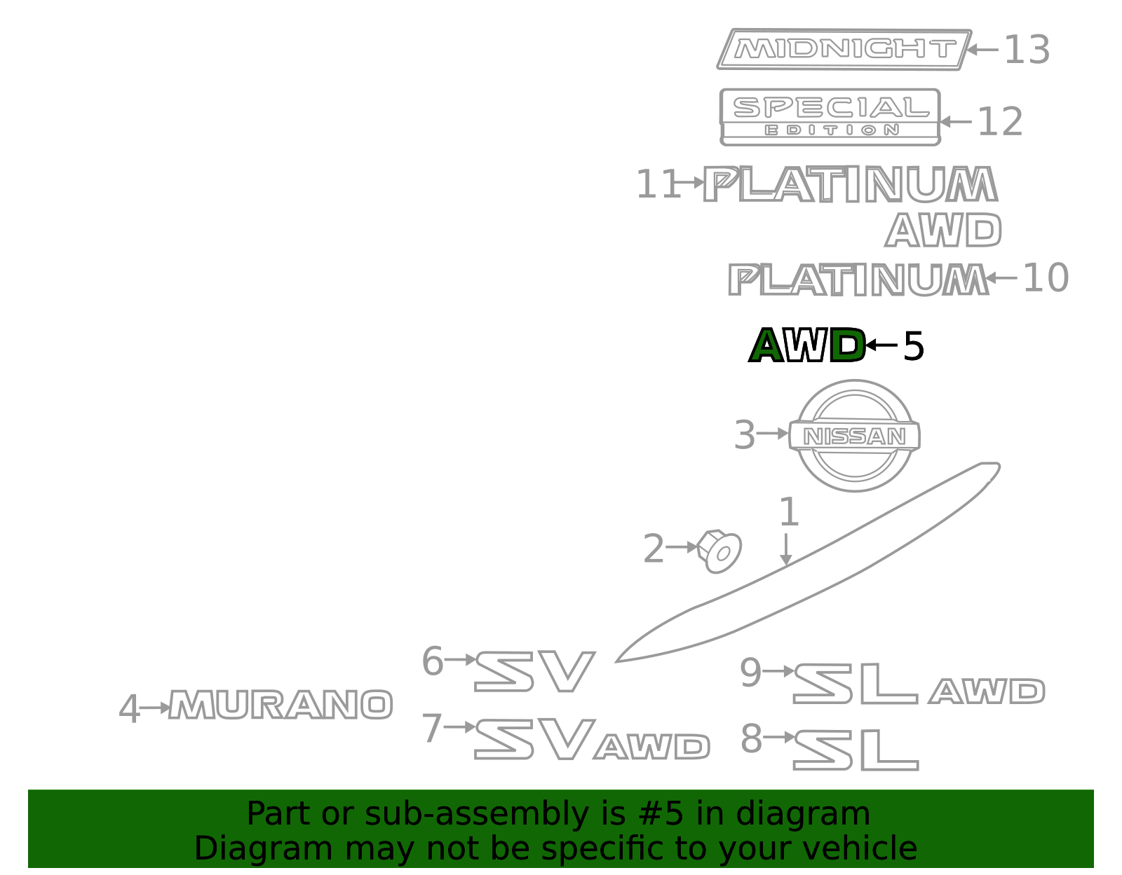2015-2023 Nissan Murano Hatch Emblem 90896-5AA0A | Nissan Parts Central