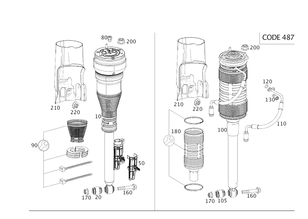 222-320-07-13 - Shock Absorber 2015-2017 Mercedes-Benz S550e | Mercedes ...