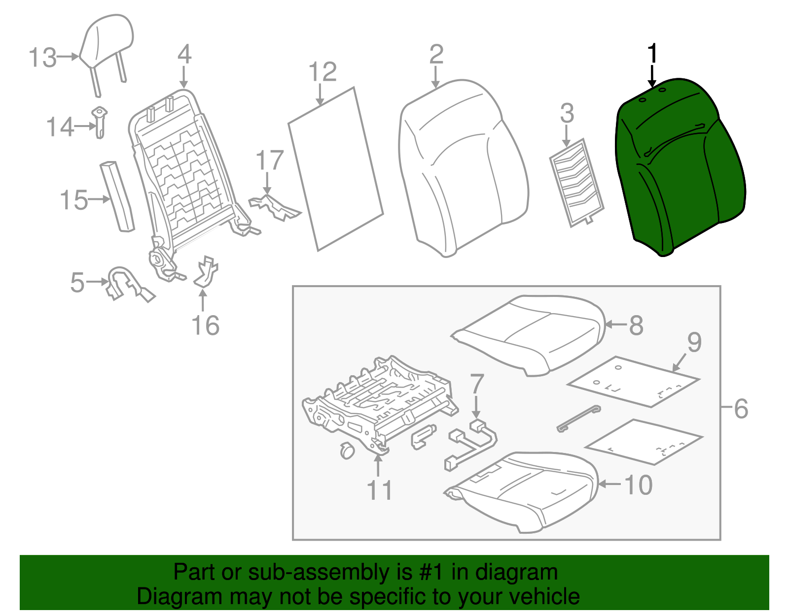 2012-2016 Subaru Seat Back Cover 64150FJ402WJ | Buy Subaru Parts