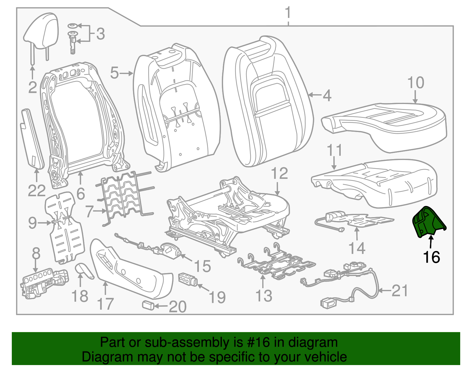 2015-2022 GM Jet Black Passenger Seat Inner Recliner Finish Cover ...