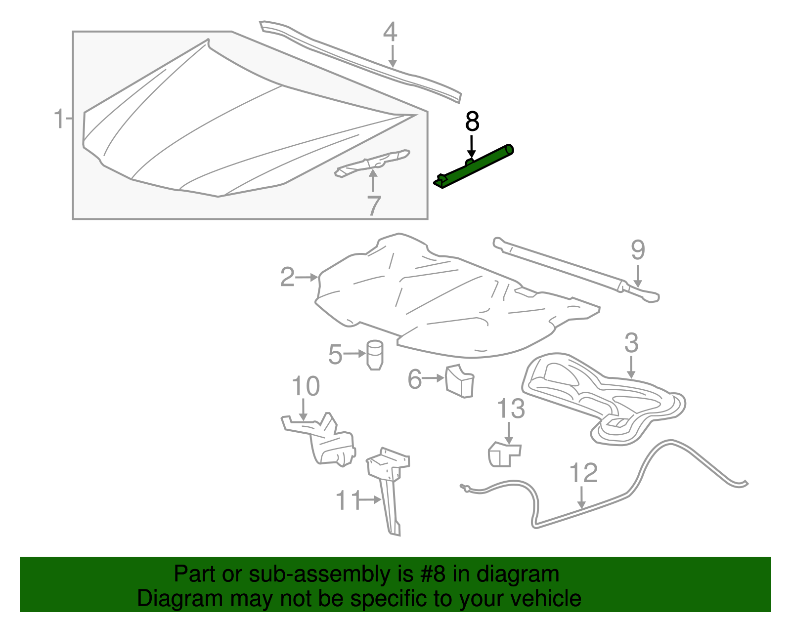 1997-2008 GM Passenger Side Hood Hinge with Strut Ball Stud 10297155 ...