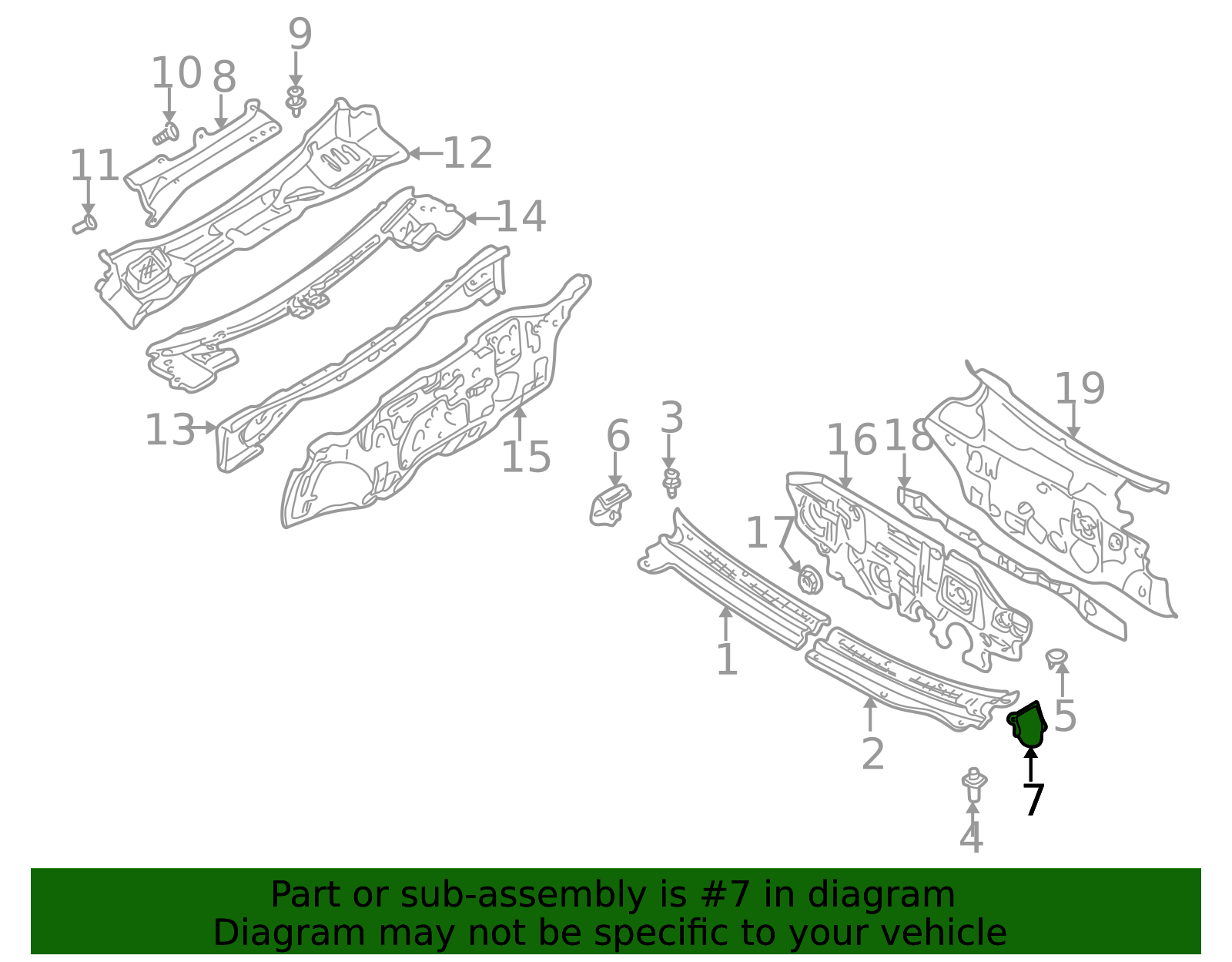 1998-2004 Kia Cowl Grille Pad - Driver's Side (LH) 0K2A1-50779 ...