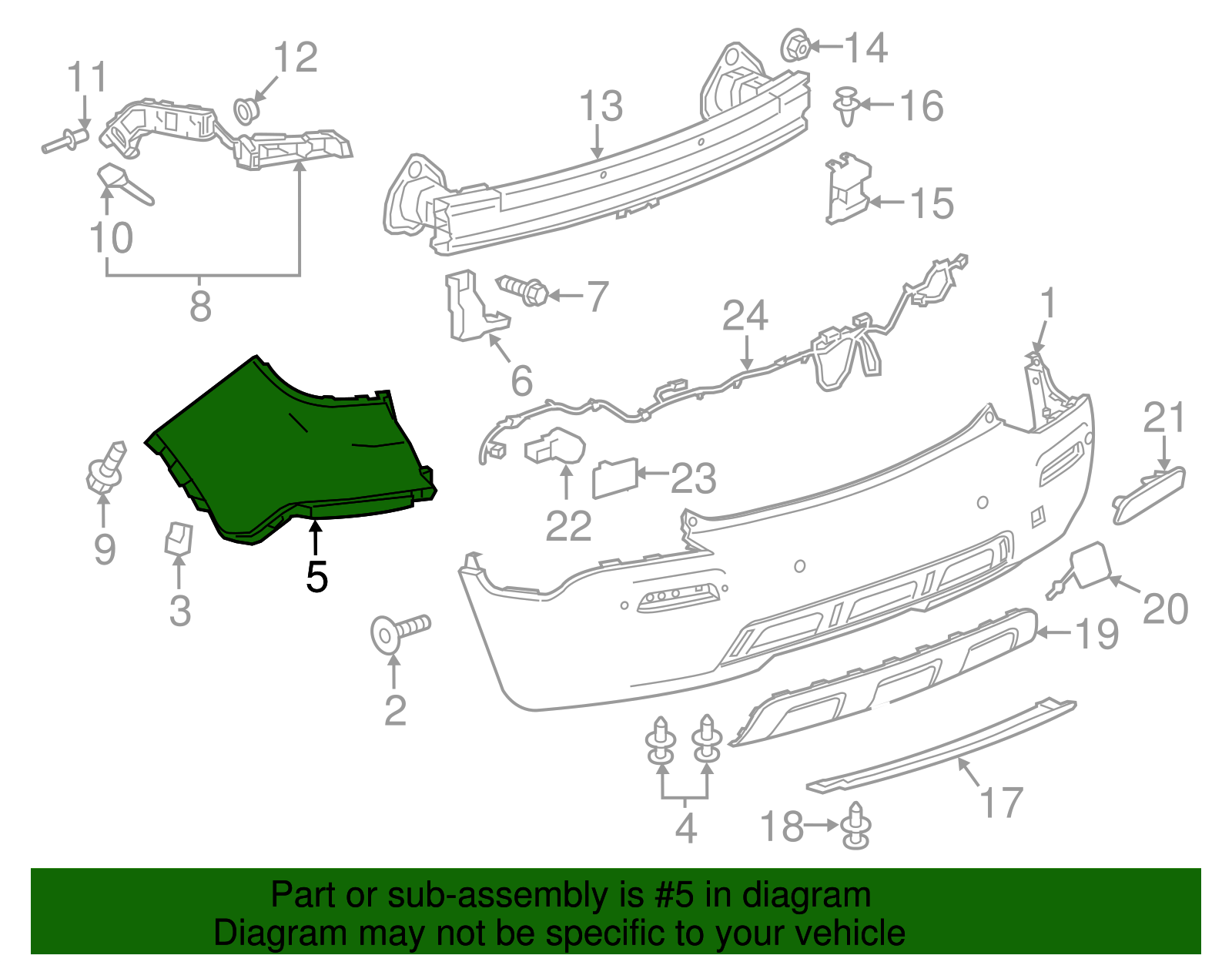 2015-2016 Chevrolet Trax Rear Driver Side Upper Bumper Cover 95242010 ...