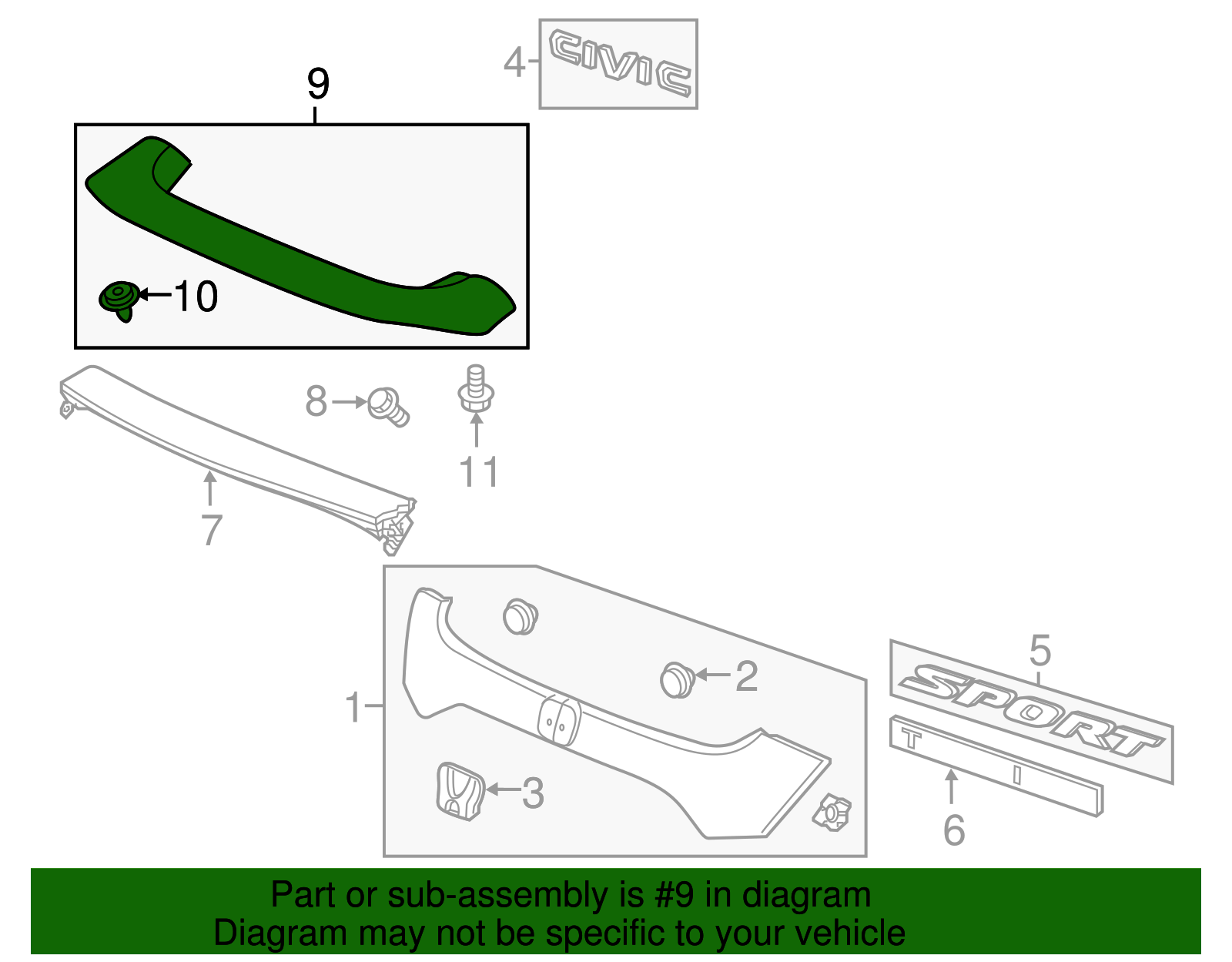 74900-TGG-A01ZB - 2017 Honda Civic - Garnish Assembly Tailgate Spoiler ...