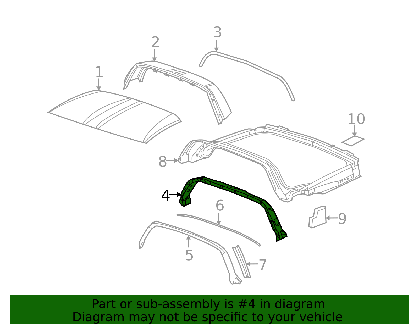 89025152 - Roof Panel Bow with Brackets and Reinforcements 2006-2013 ...
