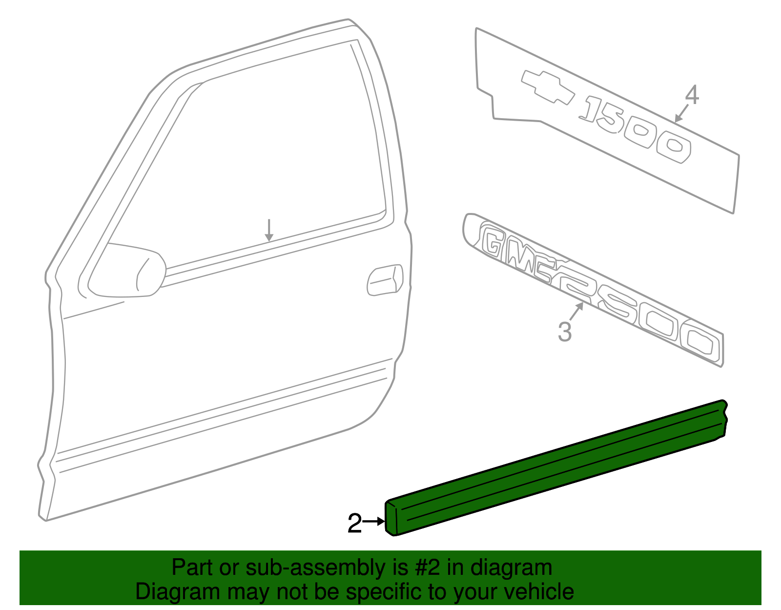 2005-2007 Chevrolet Medium Green Pearl Metallic Front Side Door Lower ...