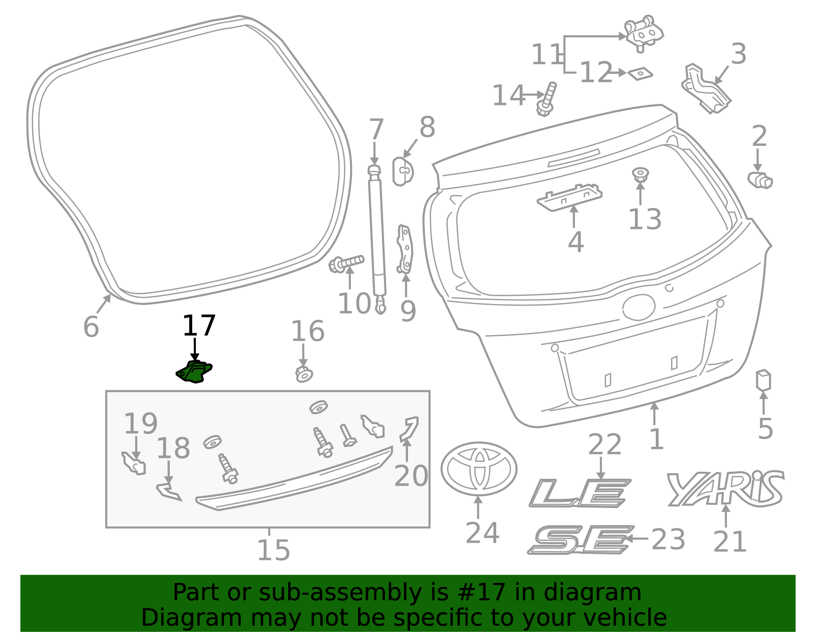 76827-52020 - License Molding Retainer - 2012-2017 Toyota Yaris ...