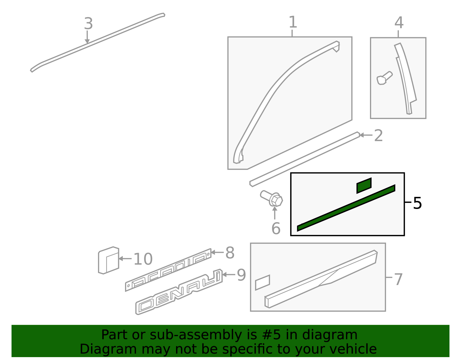 2013-2016 GMC Acadia Primed Driver Side Front Door Center Molding ...