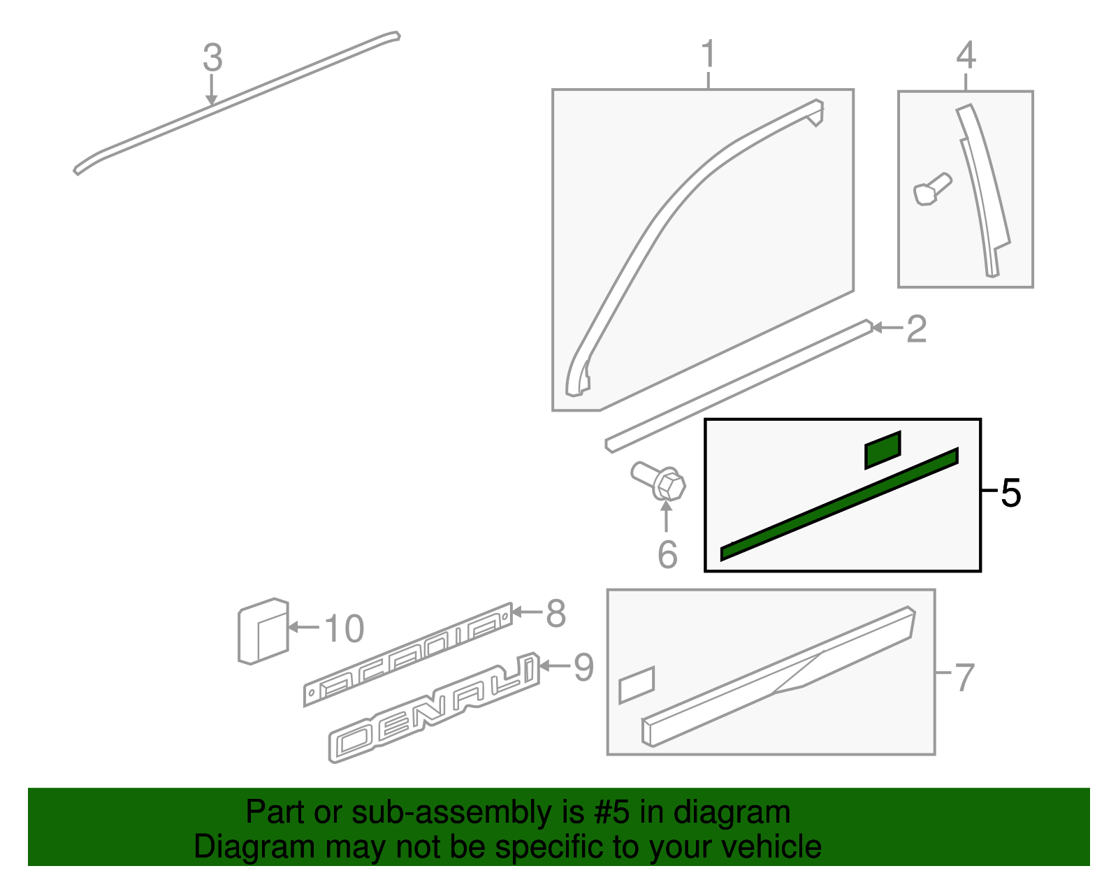 2013-2016 GMC Acadia Primed Passenger Side Front Door Center Molding ...