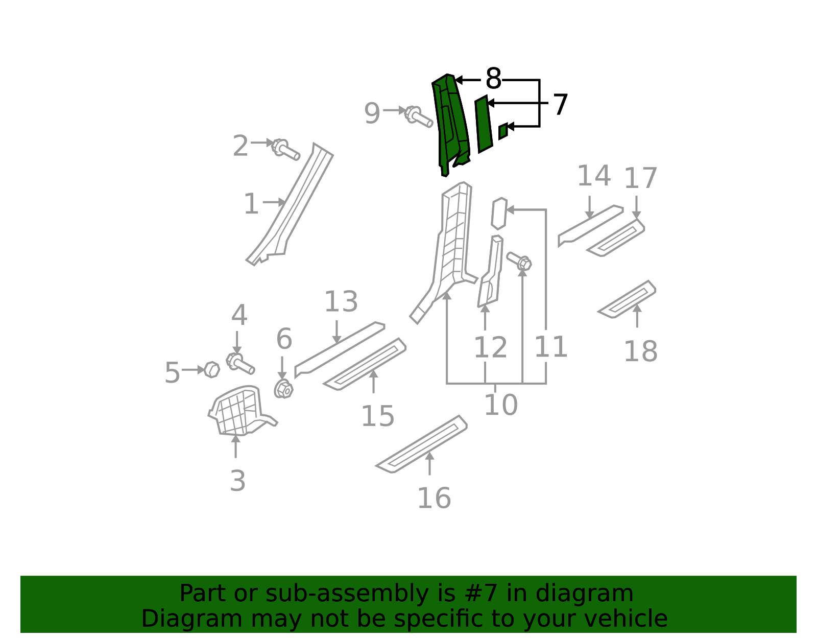 2007-2009 Hyundai Santa Fe Upper Center Pillar Trim 85830-2B010-J9 ...