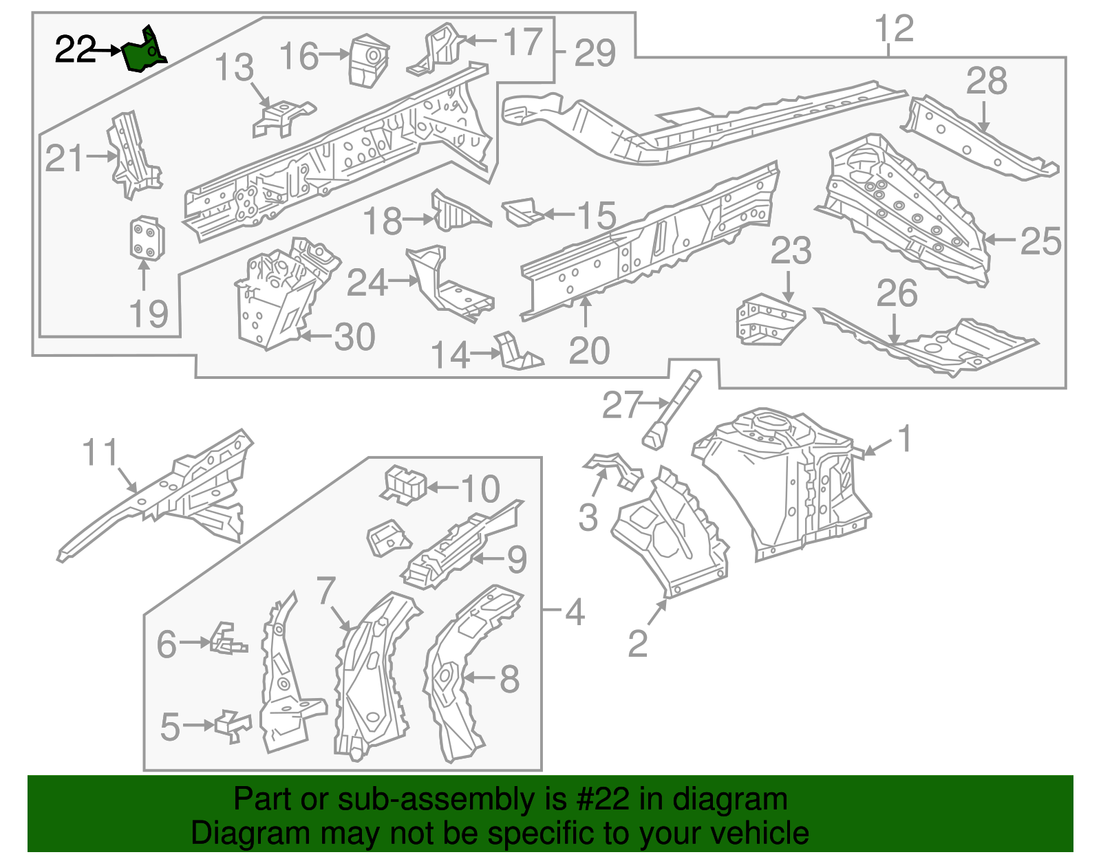 2016-2025 GM Passenger Side Front Compartment Inner Side Rail Extension ...