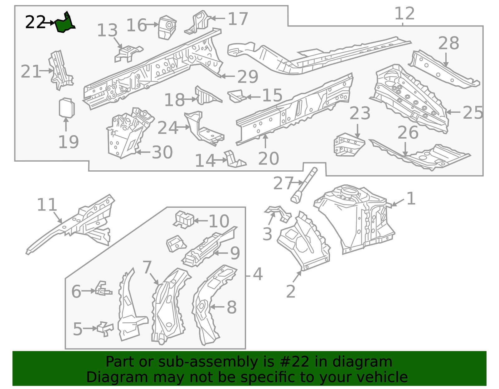 22978961 - Driver Side Front Engine Compartment Inner Rail Extension ...