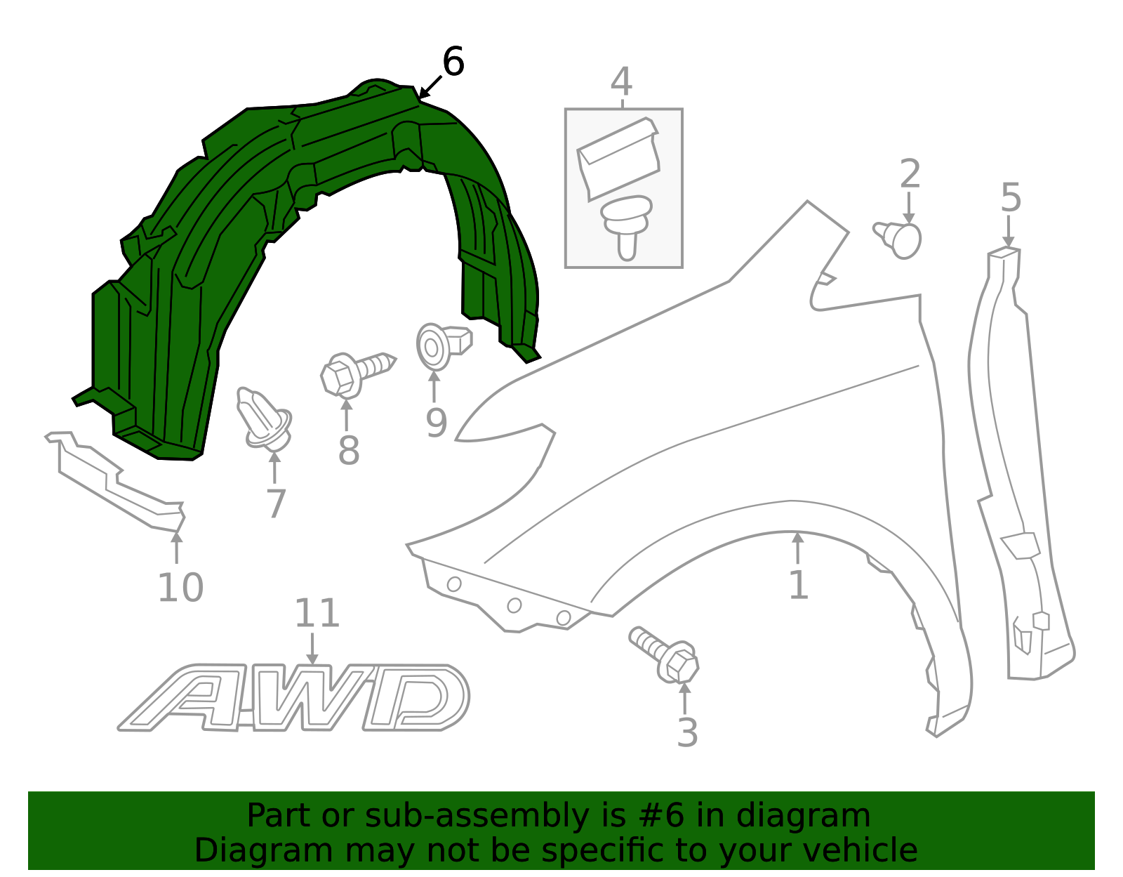 2018-2020 Toyota Sienna Fender Liner - DRIVERS SIDE 53806-08050 ...