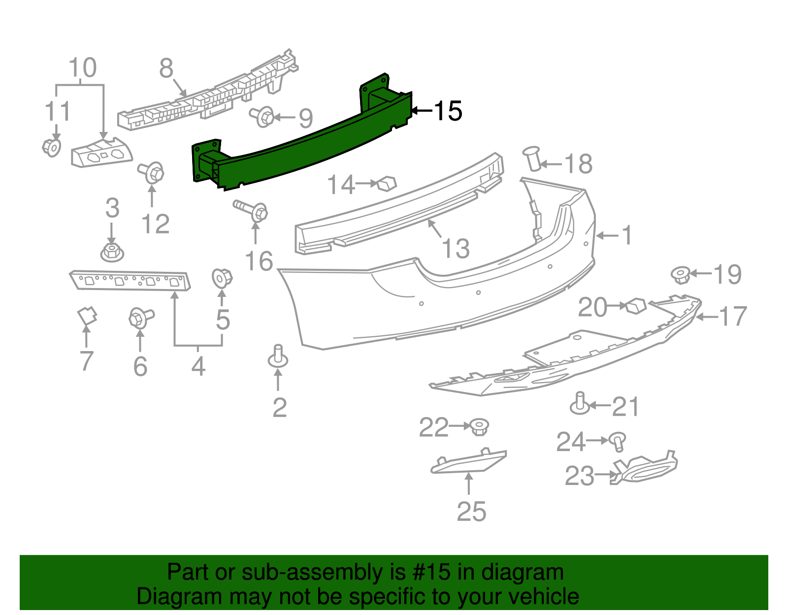 2016-2025 Chevrolet Malibu Rear Bumper Impact Bar 84113414 | Capital ...