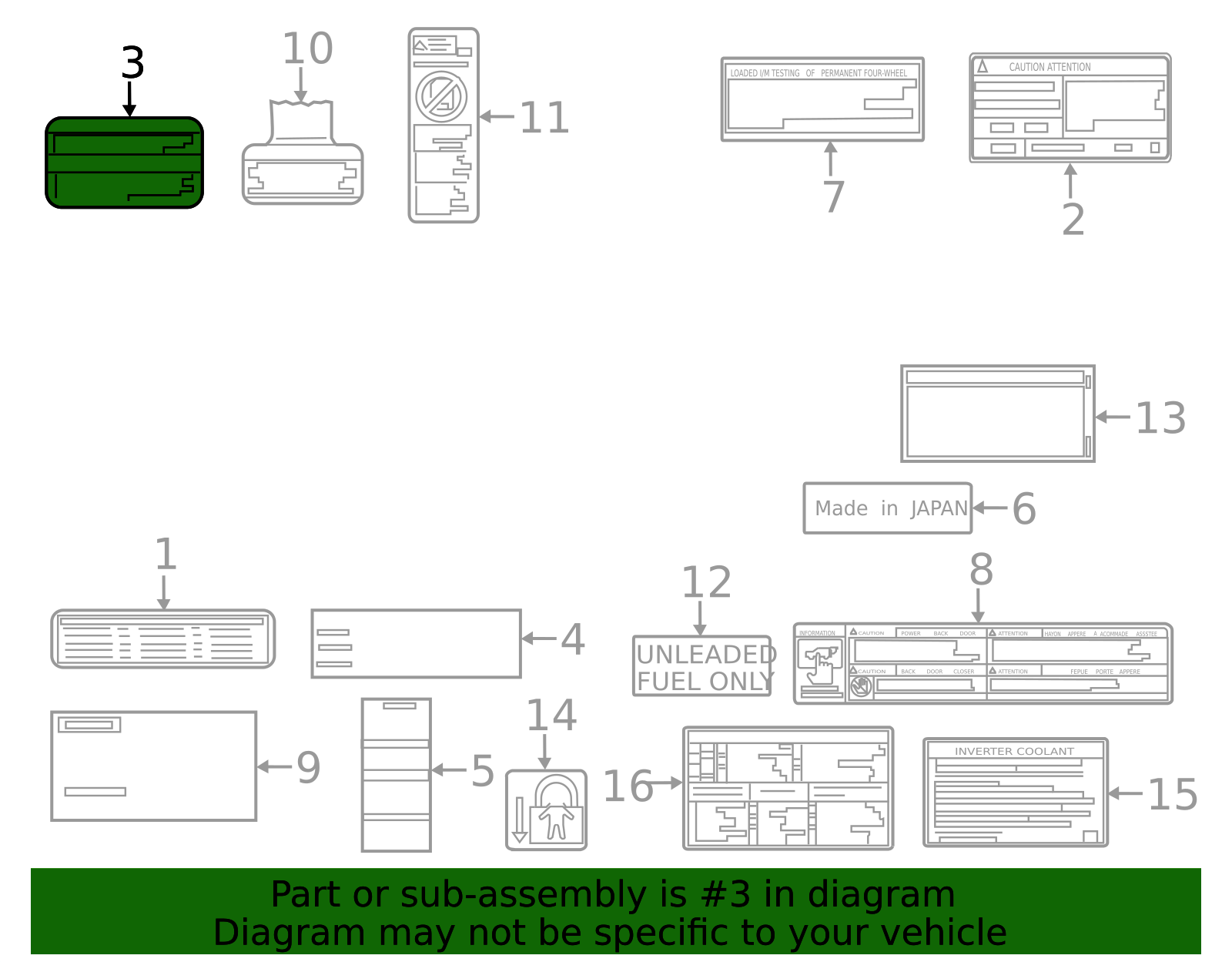 2009-2018 Toyota Eng Info Label 11285-0V011 | Toyota Parts Center