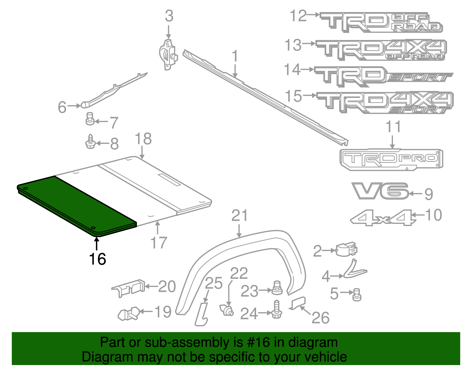 2016-2023 Toyota Tacoma Tonneau Cover 64901-09010 | Toyota Parts Center
