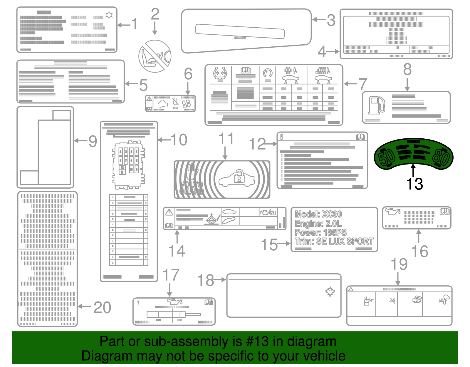 31428824 - Spare Tire Label 2015-2017 Volvo | OEM Euro Parts