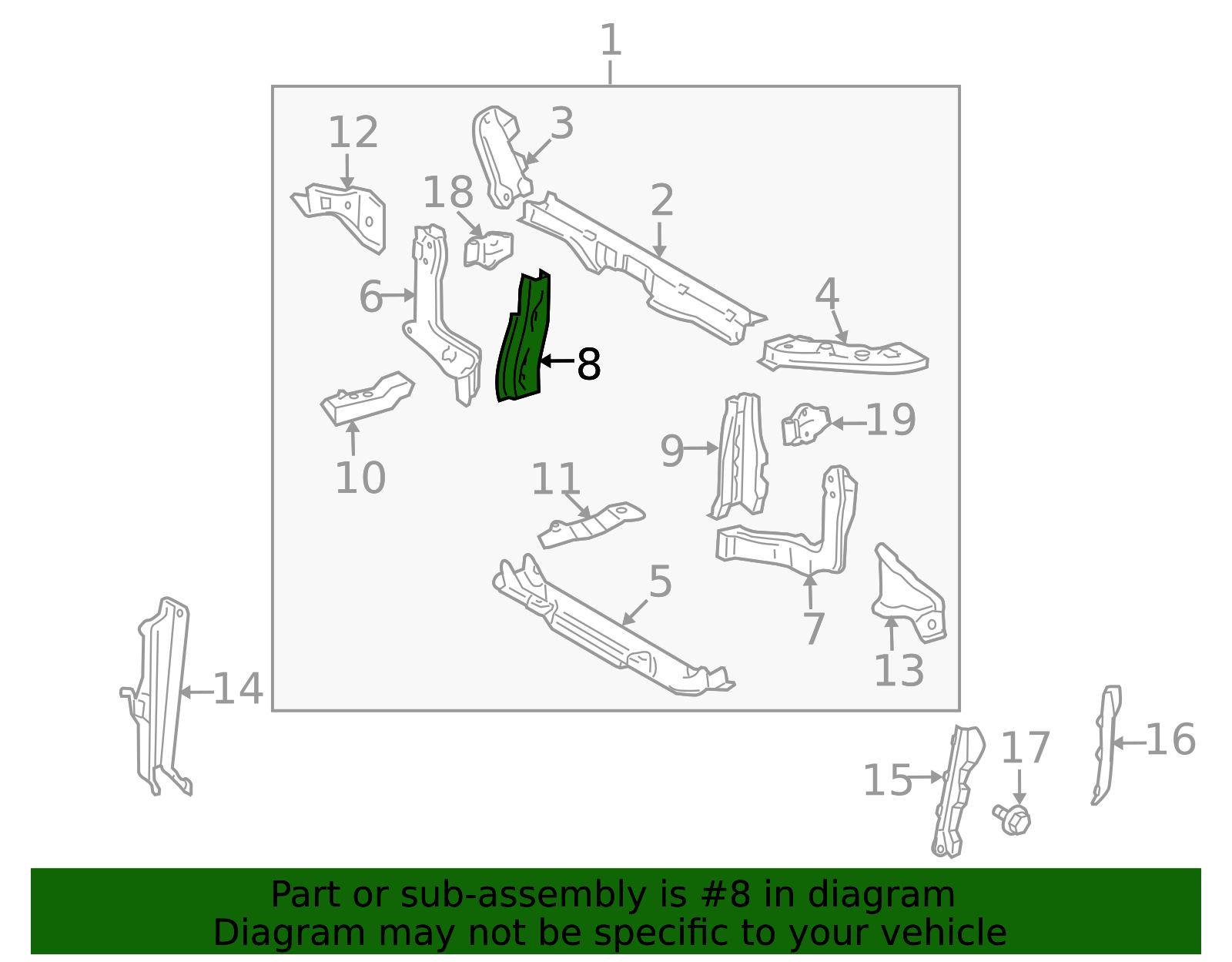 57167-48050 - Radiator Support Side Panel - 2004-2007 Toyota Highlander ...