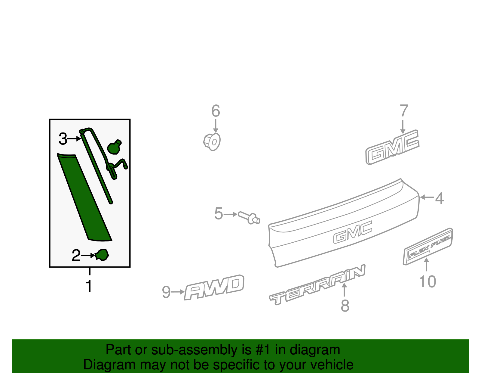22923432 - 2010-2017 GMC Terrain - Passenger Side Liftgate Side ...