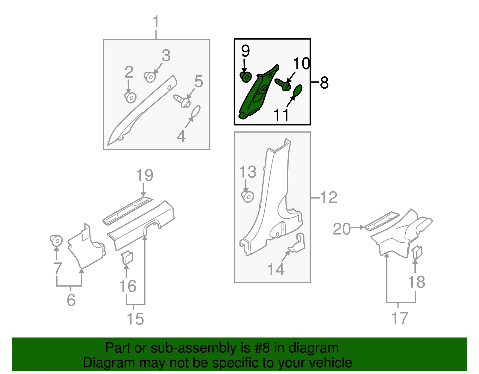Hyundai - 85830-2S100-MCH - Upper Center Pillar Trim - 2010-2015 ...