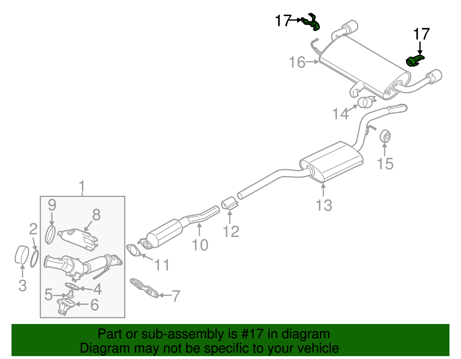 CV6Z-5K291-K - Muffler W/Tailpipe Mount Bracket 2013-2019 Ford Escape ...