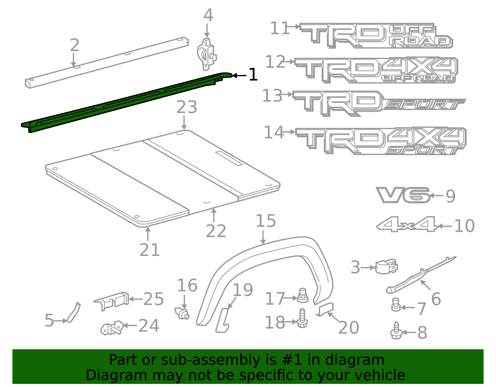 OEM 2016-2023 Toyota Tacoma Truck Bed Side Rail (Left, Rear) Part ...
