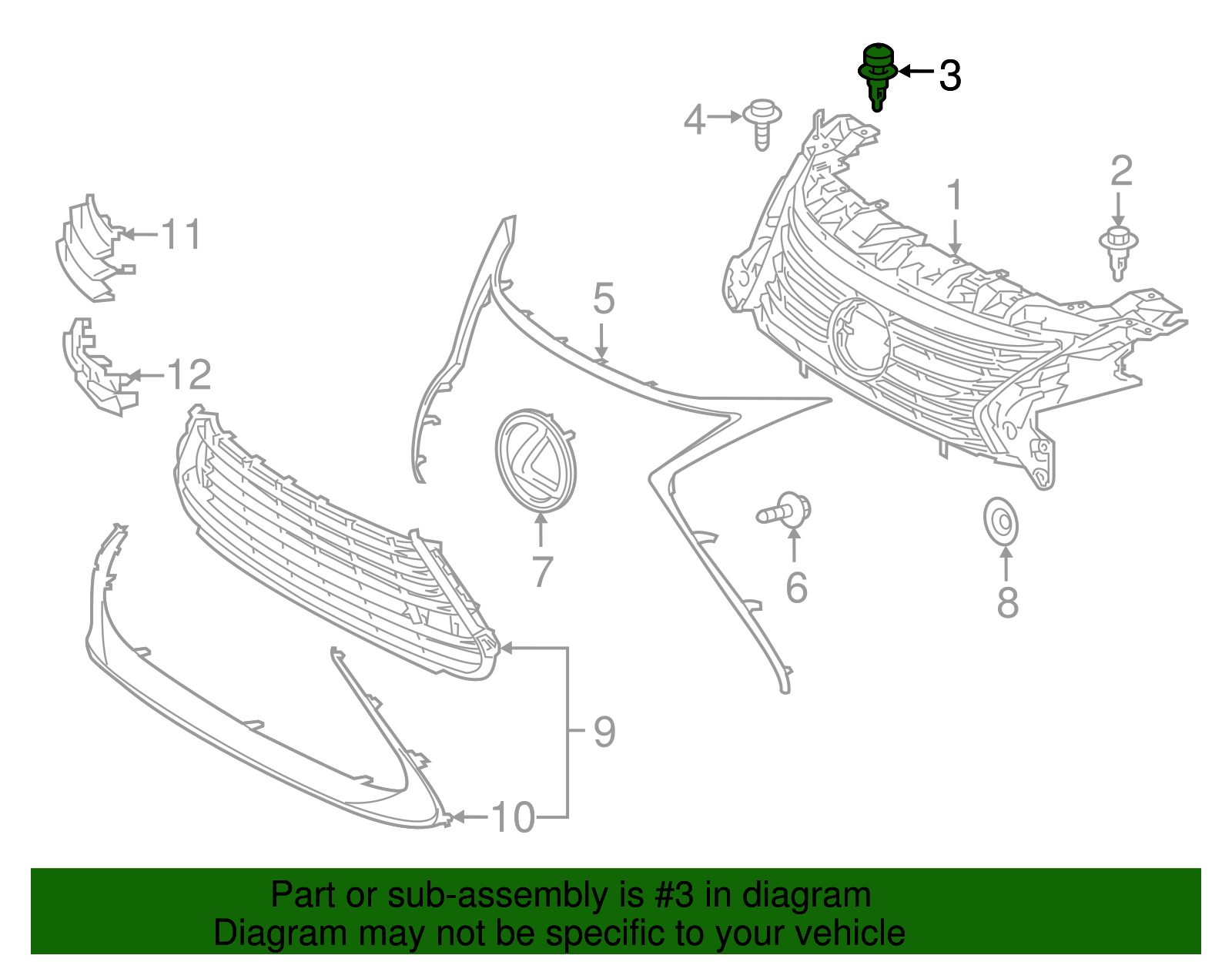 53384-0R010 - Upper Grille Cushion - 2016-2018 Lexus | My L Parts