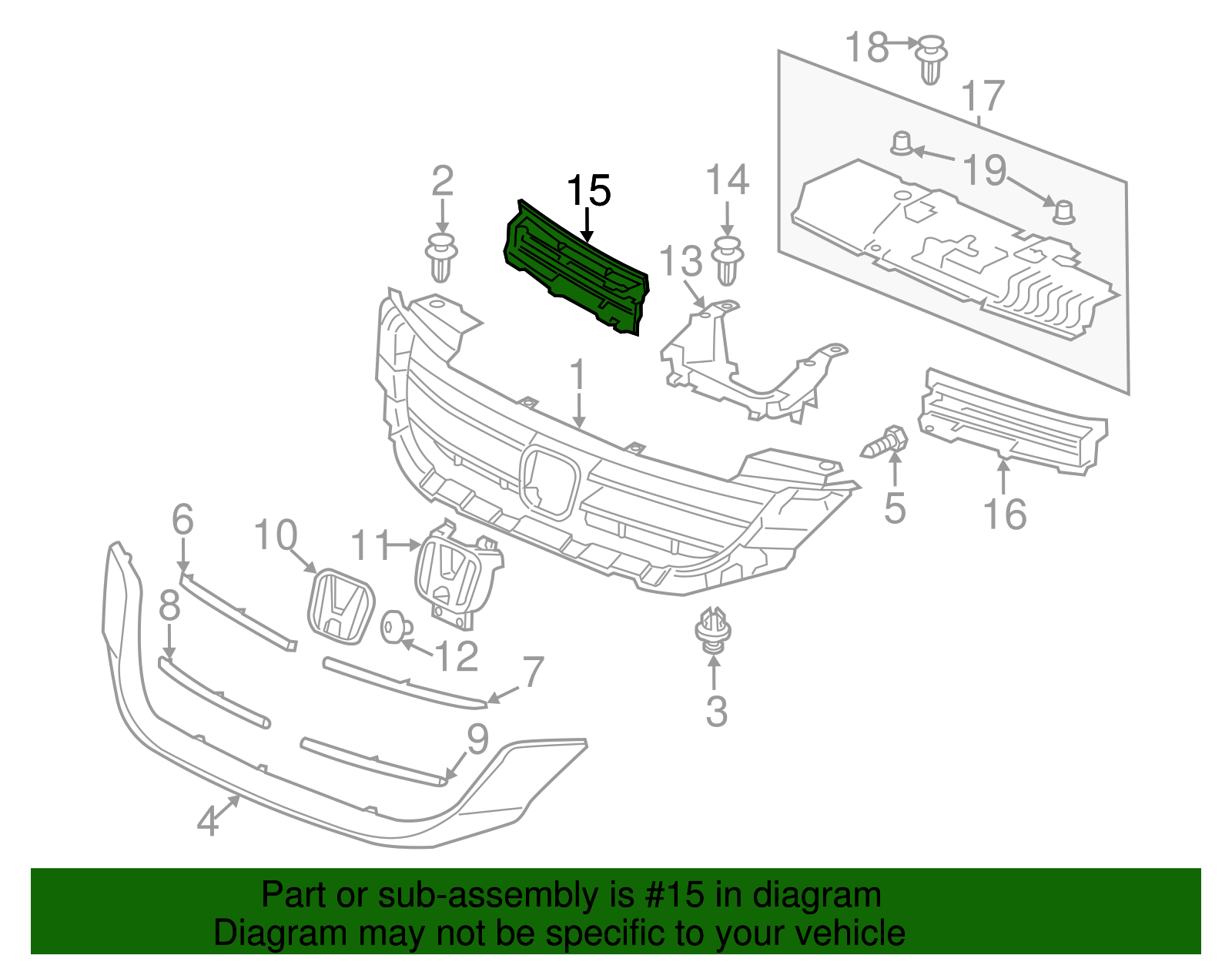 71126-T2F-A11 - 2013-2015 Honda Accord - Louver R Front Grille | All ...