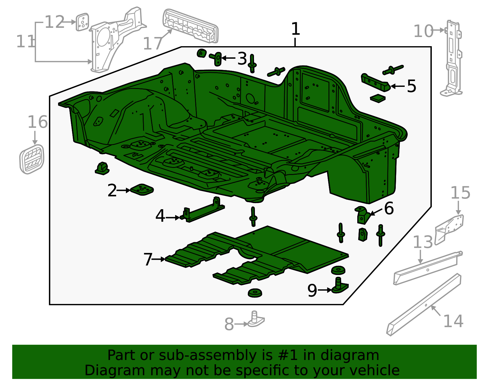 23294286 - Rear Floor Panel with Plates, Brackets, Braces, Heat Shield ...