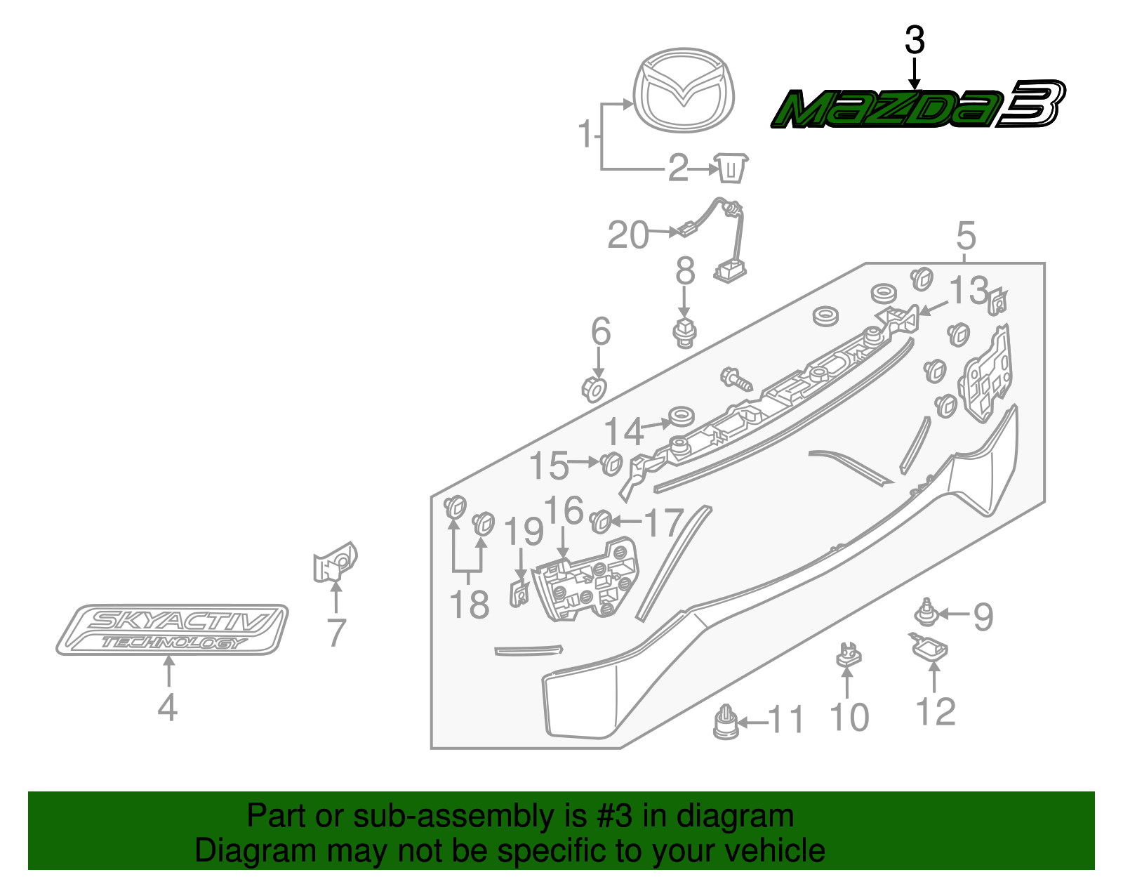2014-2018 Mazda 3 Nameplate BHN9-51-721 | RealMazdaParts.com
