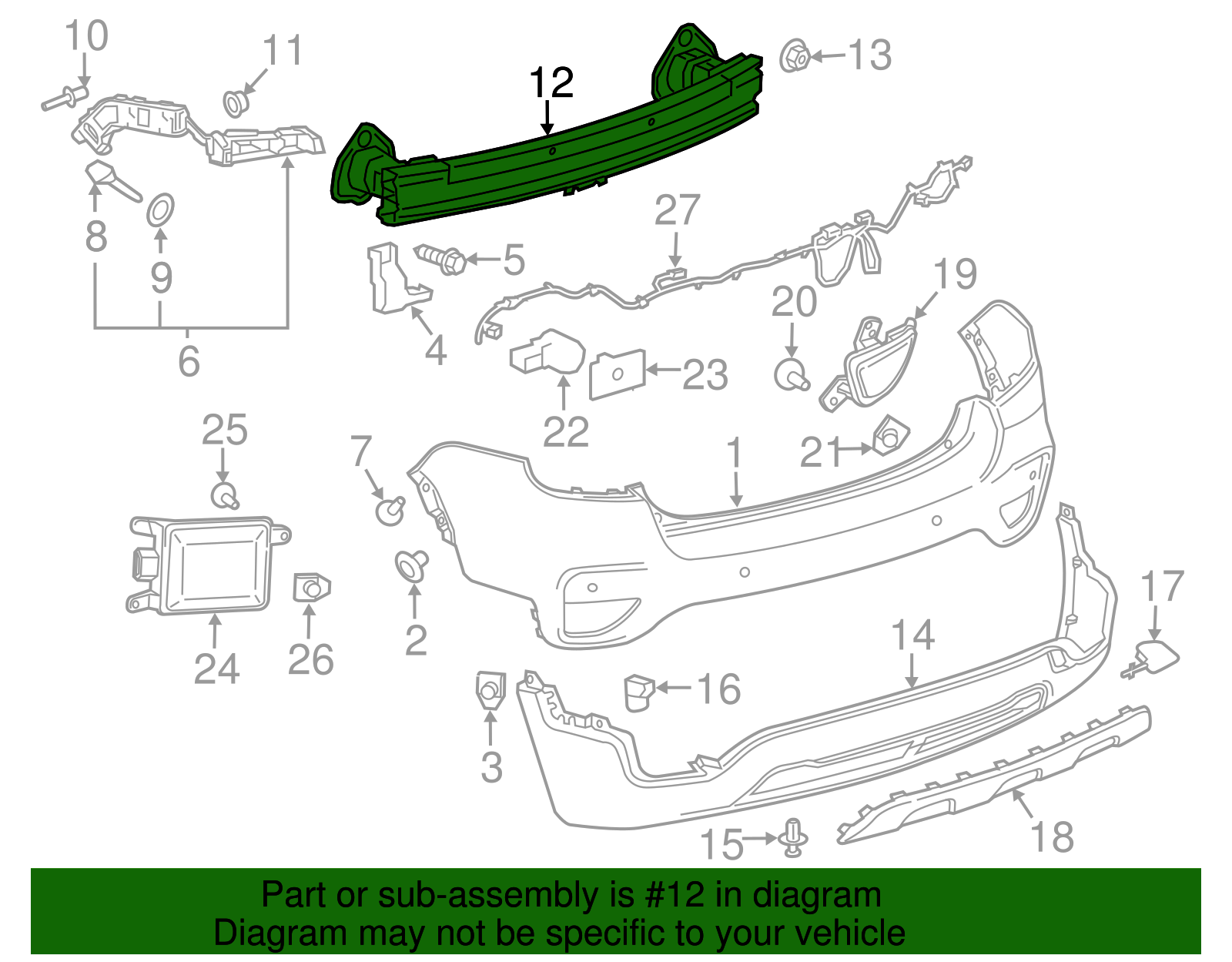 42450527 - Rear Bumper Impact Bar 2013-2022 GM | Gateway Buick GMC Parts