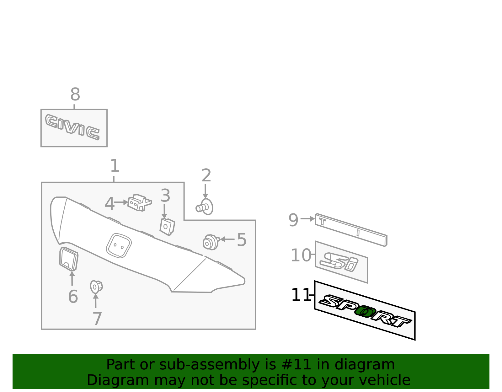 75723-TBG-A00 - Emblem Rear (Sport) - 2019 2020 Honda Civic | Honda Parts Cheap