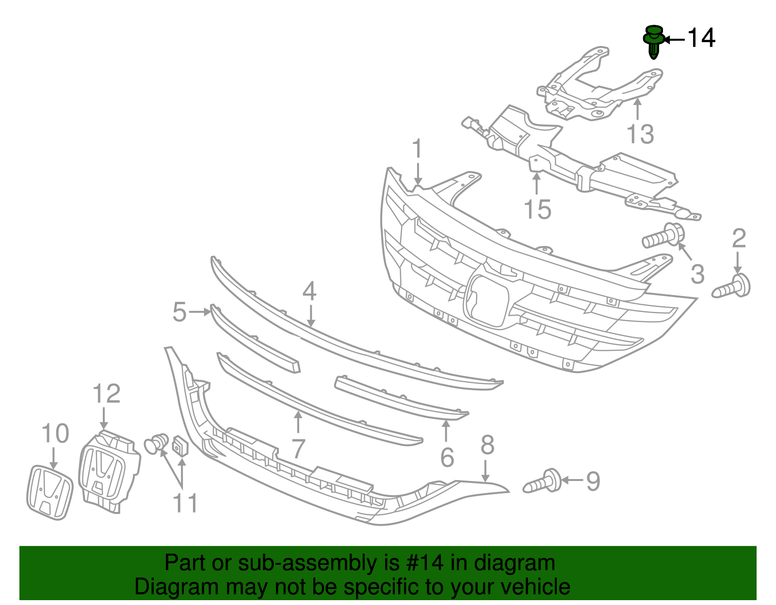 91578-T0A-003 - Grille Clip 2012-2014 Honda CR-V | Honda Parts Online