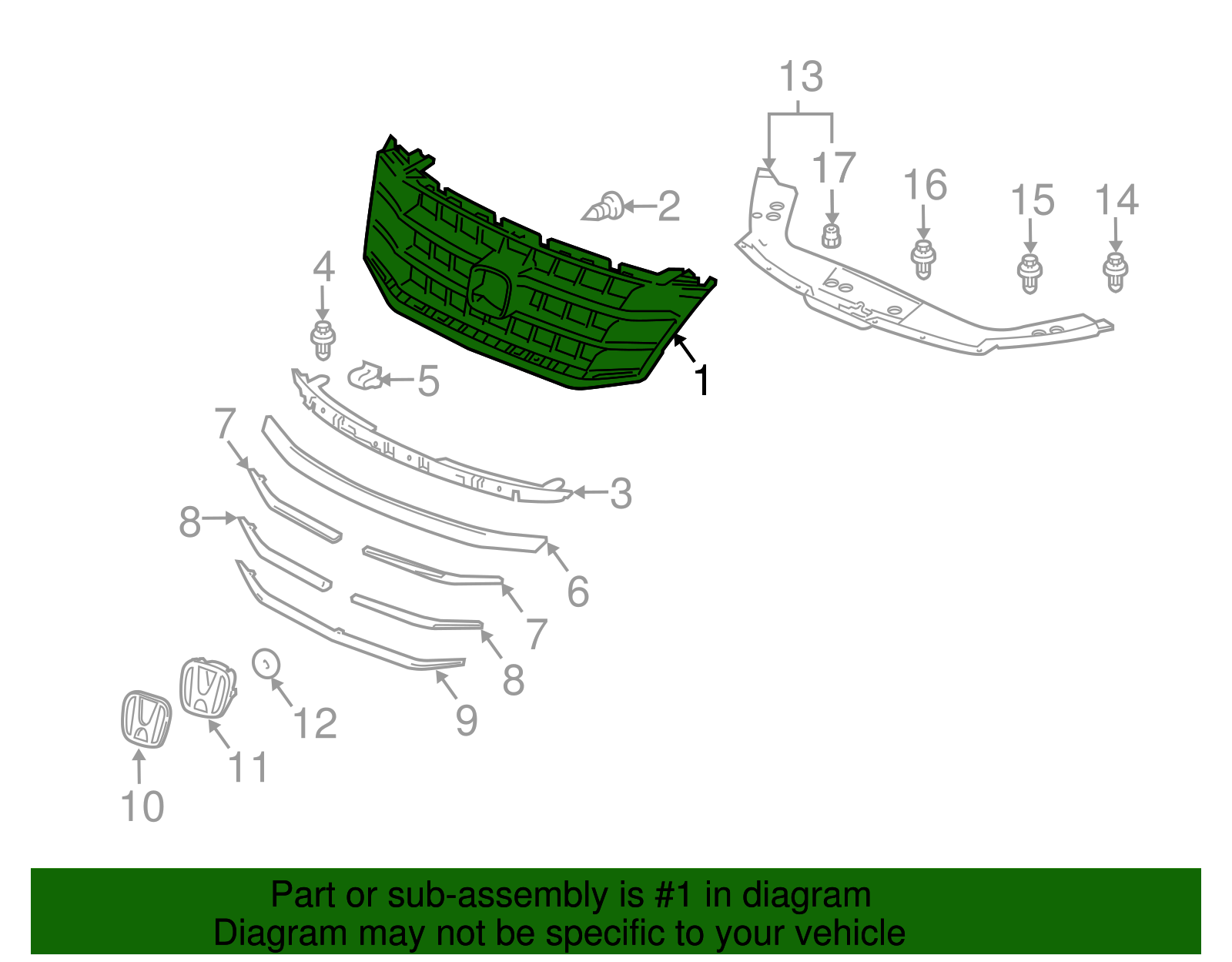 71121-TP6-A01ZA - Grille 2010-2012 Honda | Honda Parts Online