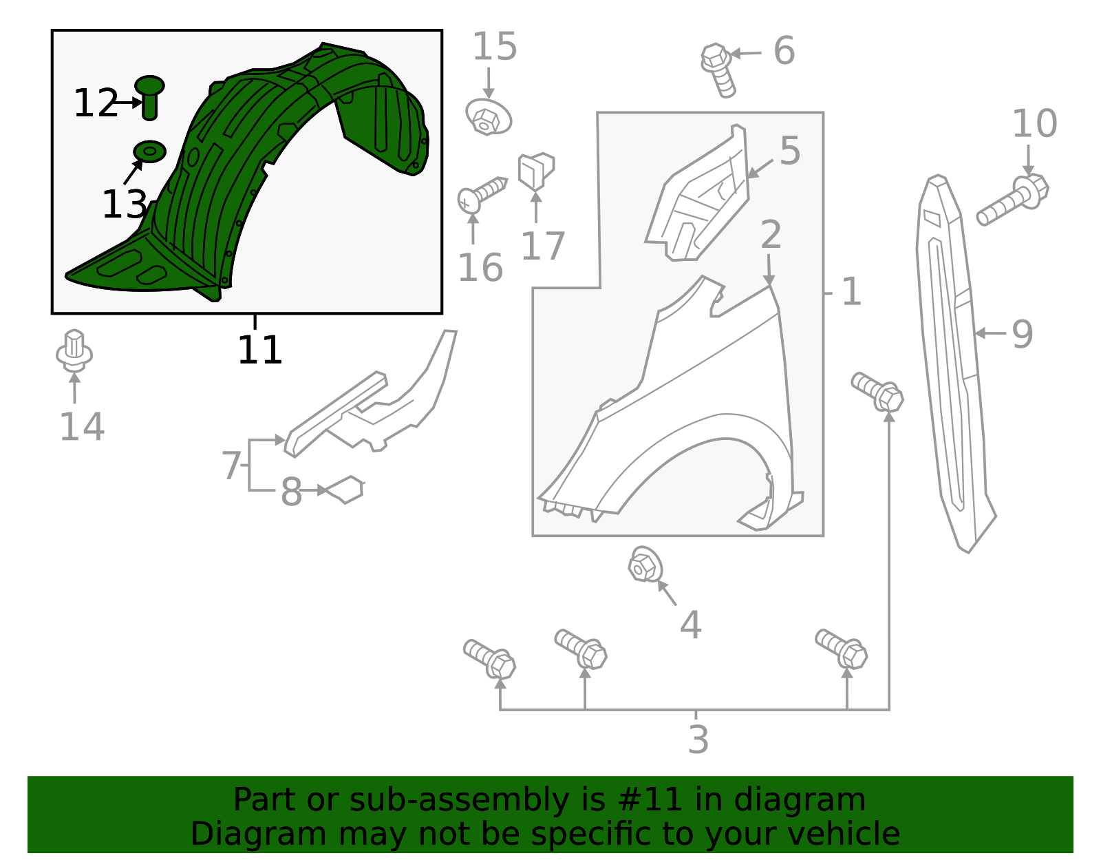 2015-2021 Kia Sedona Fender Liner - Driver's Side (LH) 86811-A9000 ...