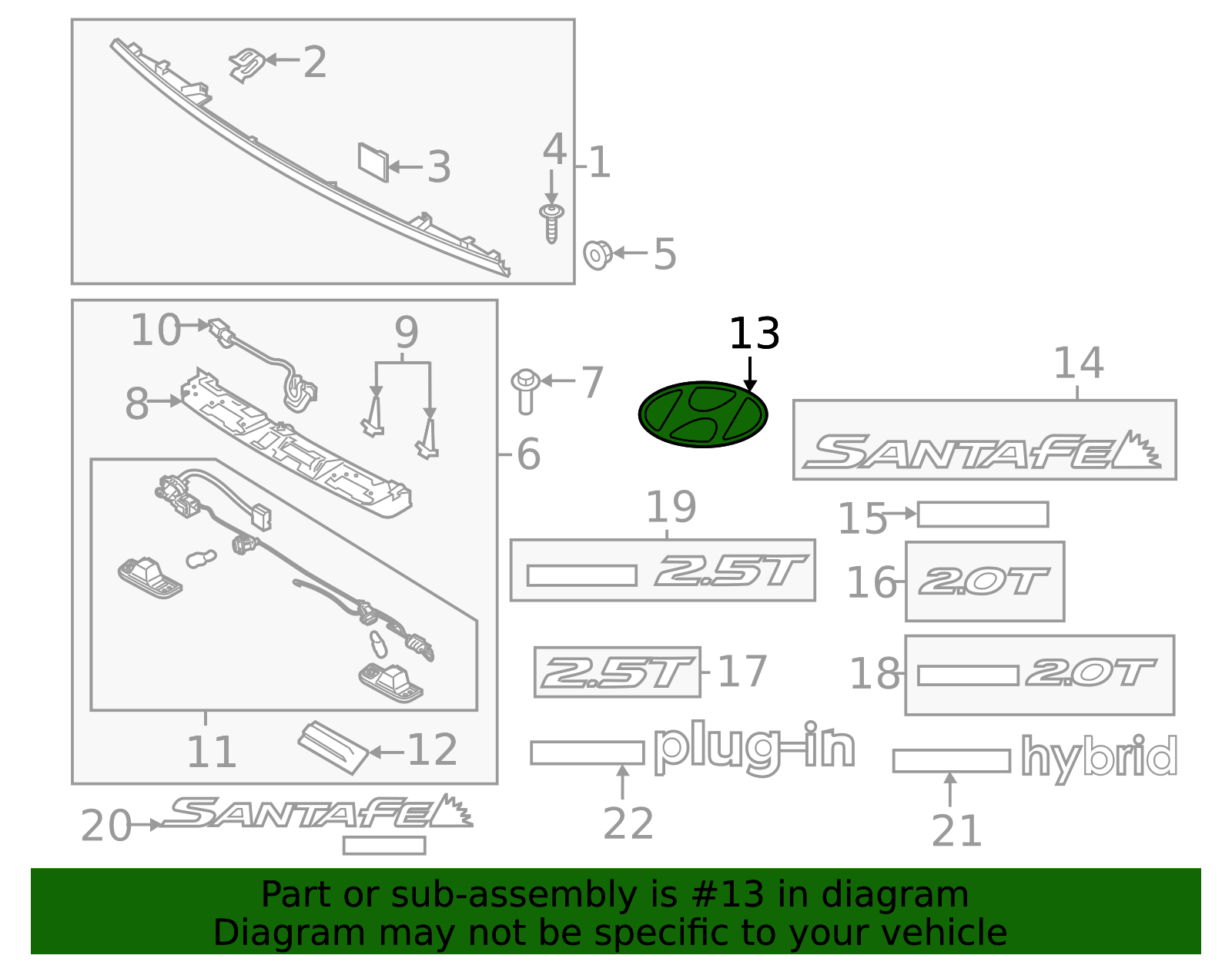 Genuine Hatch Emblem for 2021-2023 Hyundai Santa Fe | Part# 86300-S1600 ...