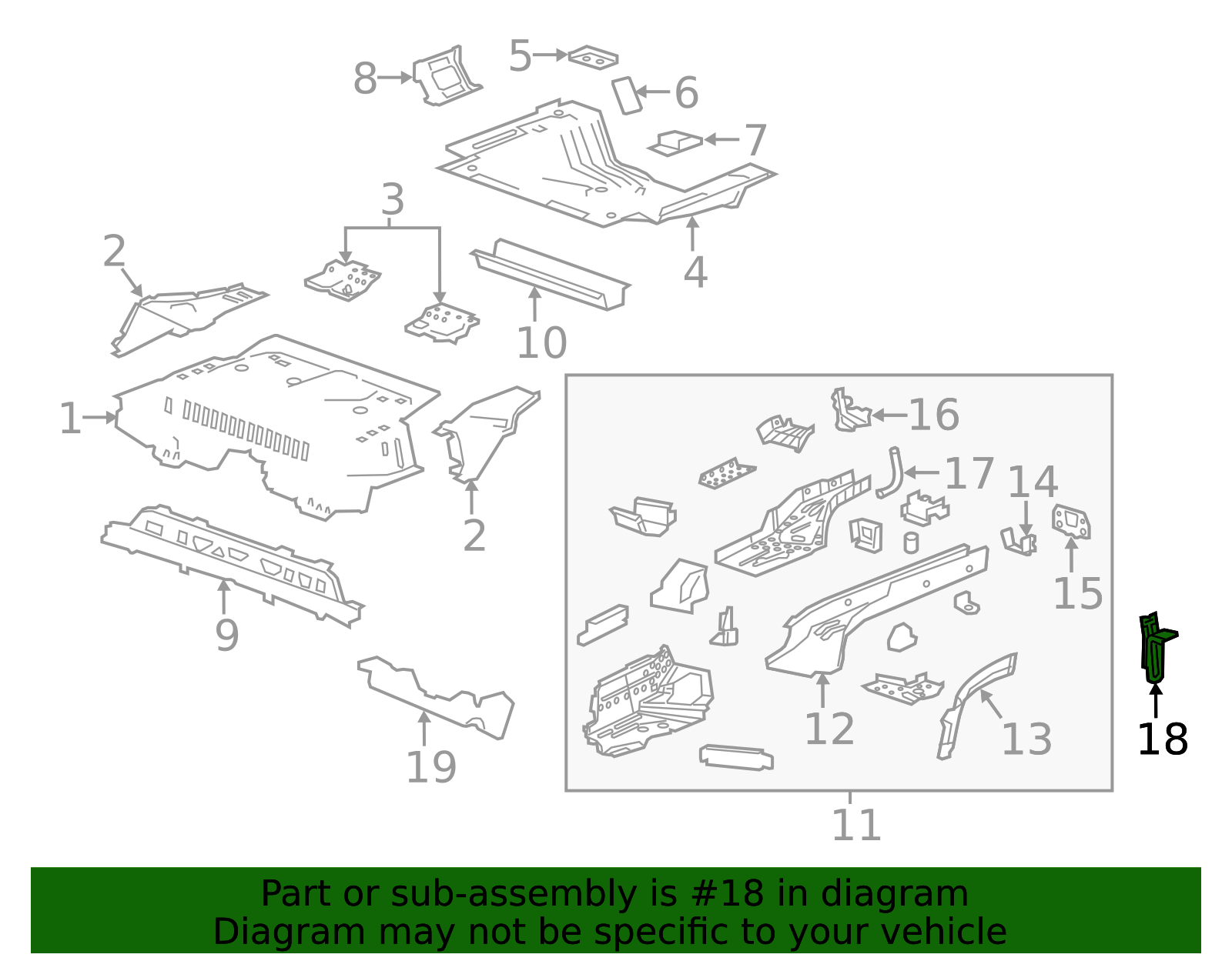 2013-2022 GM Rear Compartment Panel Longitudinal Reinforcement 95414158 ...