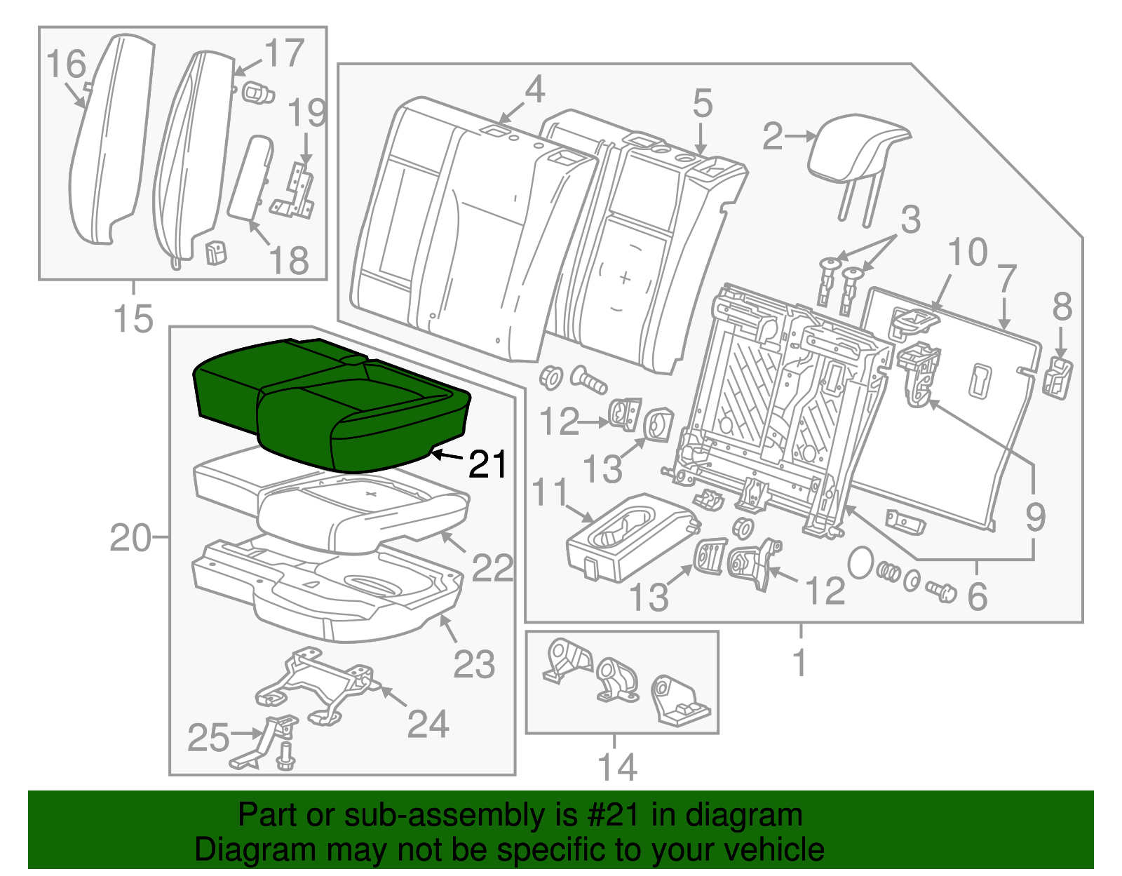 2013-2014 Buick Encore Medium Titanium Rear Driver Side Seat Cushion ...