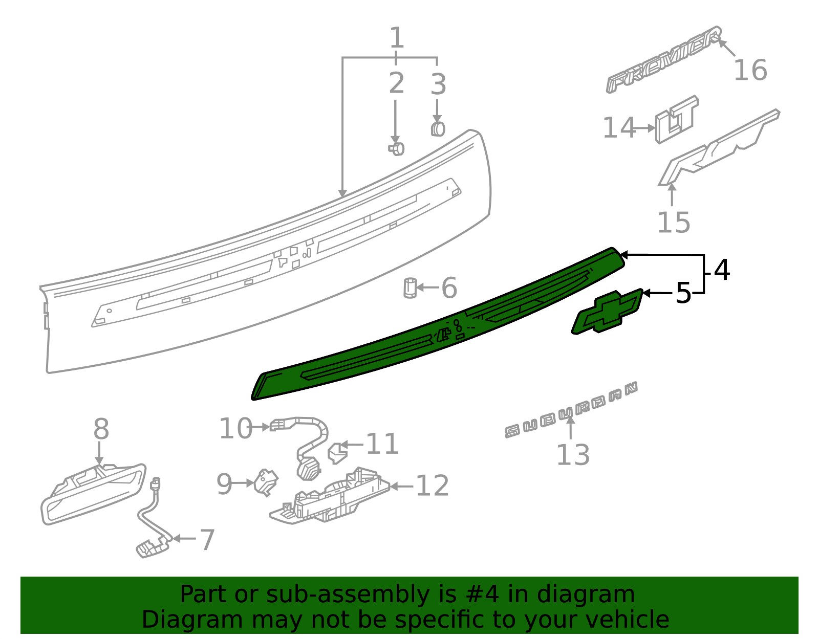 2021-2024 Chevrolet Galvano Silver Rear Closure Center Applique ...