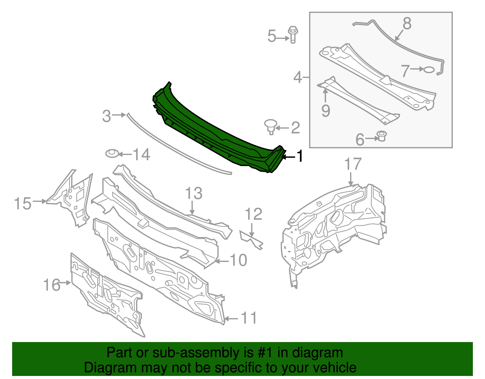 2009-2014 Nissan Murano Cowl Grille 66862-1AT0A | Bill Kay Nissan Parts