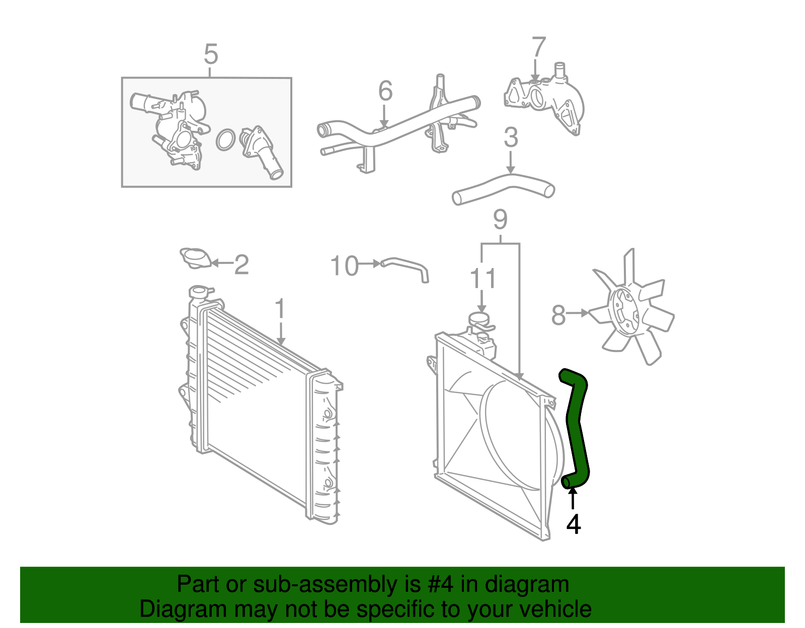 2005-2015 Toyota Tacoma Radiator Coolant Hose 16572-0P020 | Toyota ...