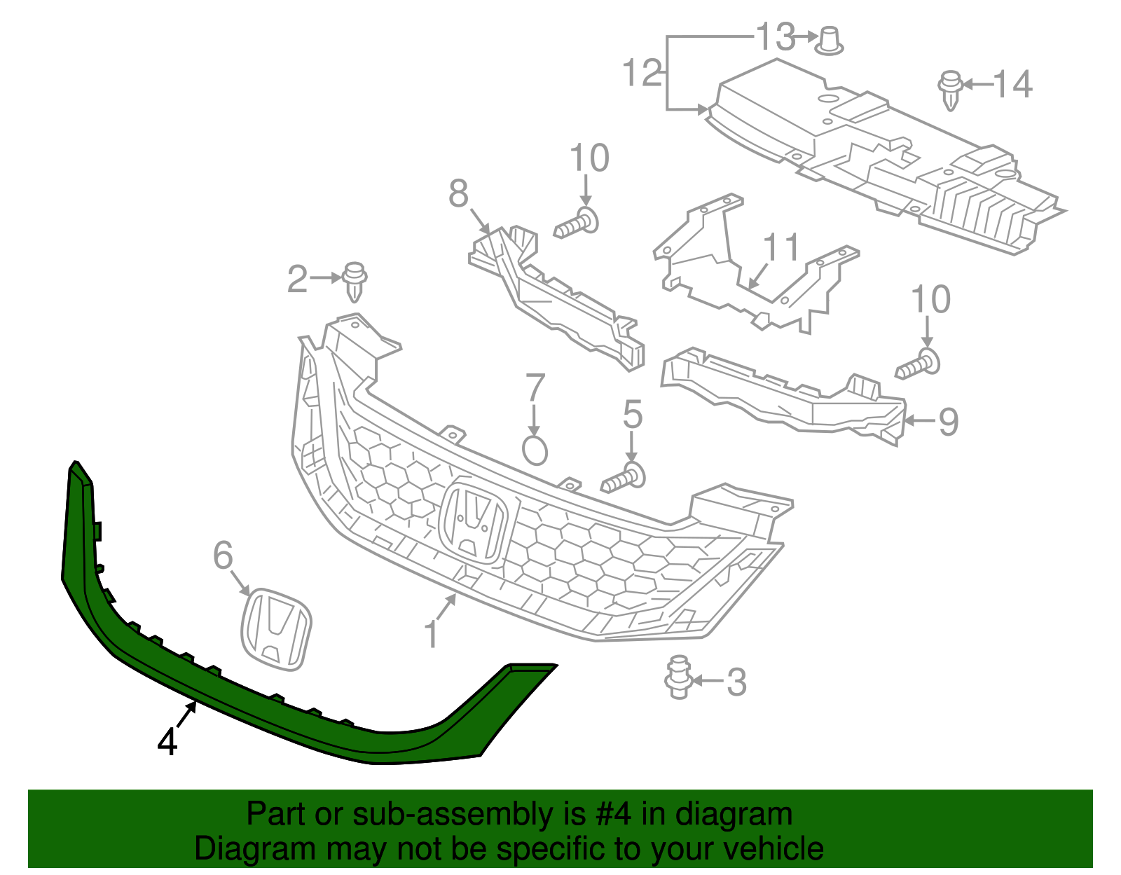 2013-2015 Honda Accord Grille Molding 71122-T3L-A01ZB | OEM Parts Online