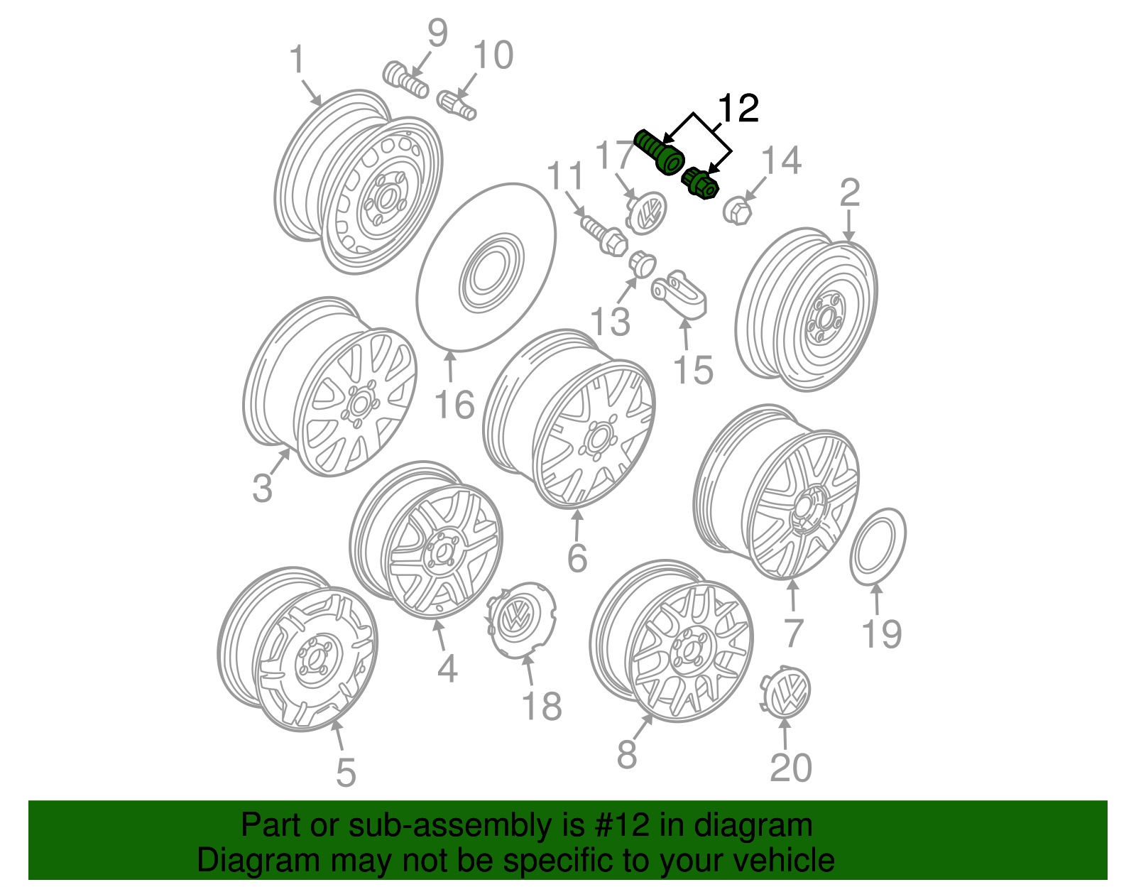 1K0-698-137-A - Lockable Wheel Bolt Set - 1998-2020 Volkswagen | World ...