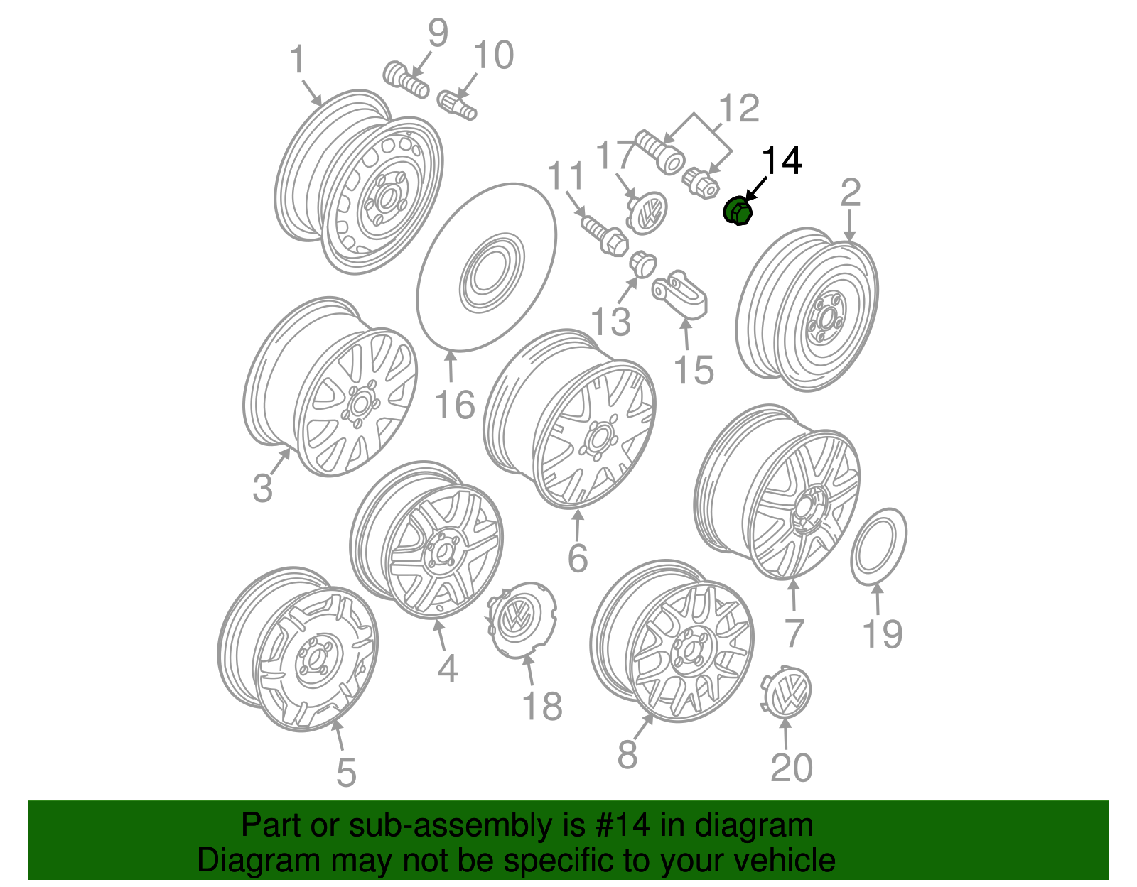 1K0-601-173-A-9B9 - Wheel Bolt Cap 1998-2010 Volkswagen | Wolfsburg ...
