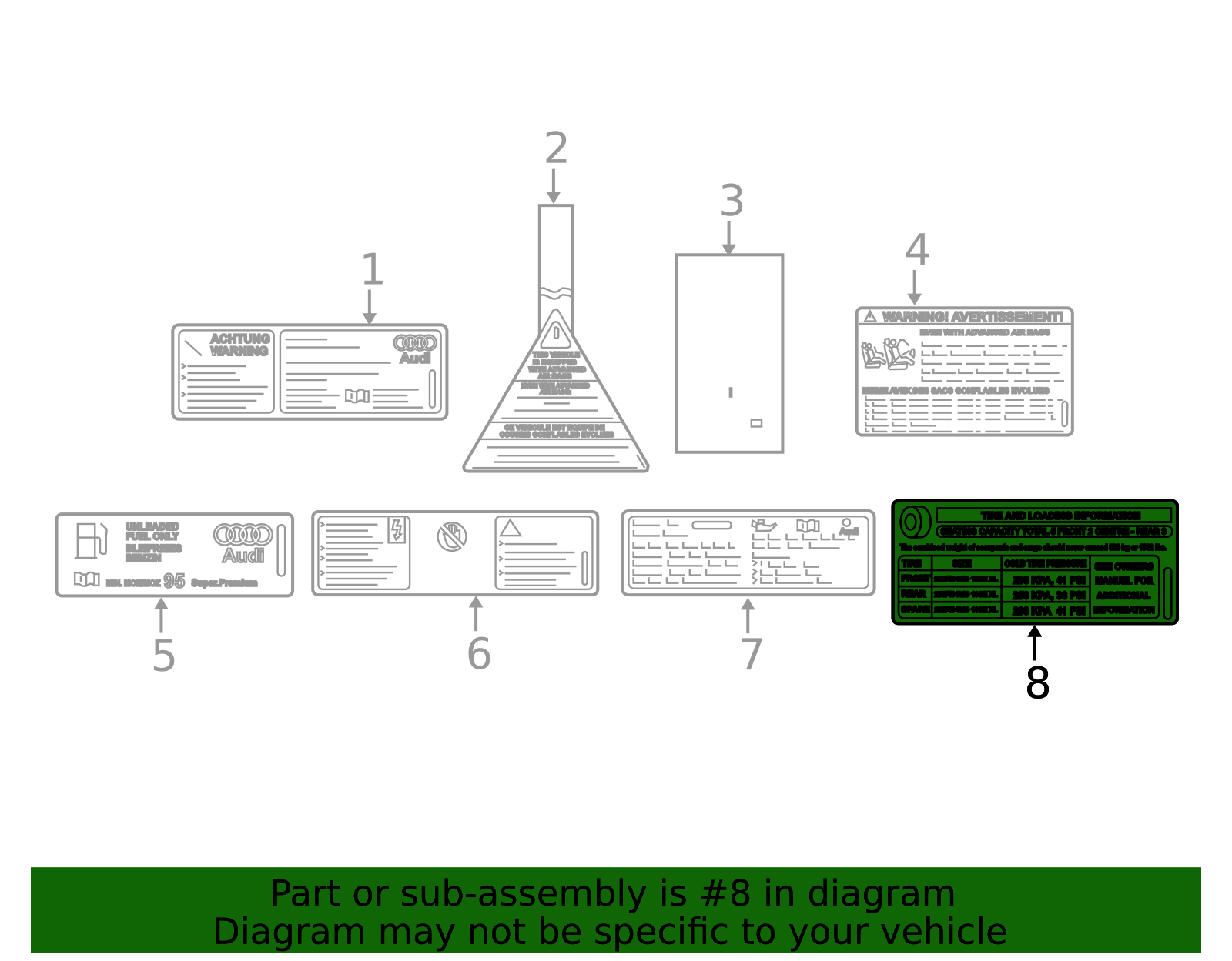 Audi Tire Info Label - OEM Pressure and Spec Chart - Part #8W0-010-502 ...