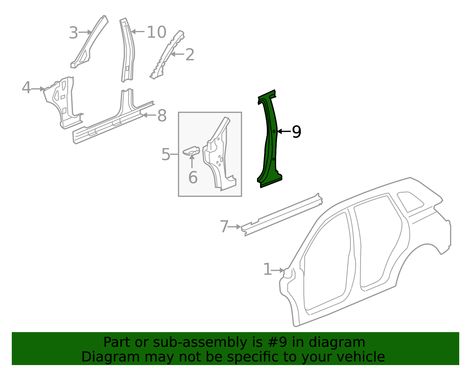 2008-2015 GM Passenger Side Center Pillar Reinforcement 20861682 GM ...