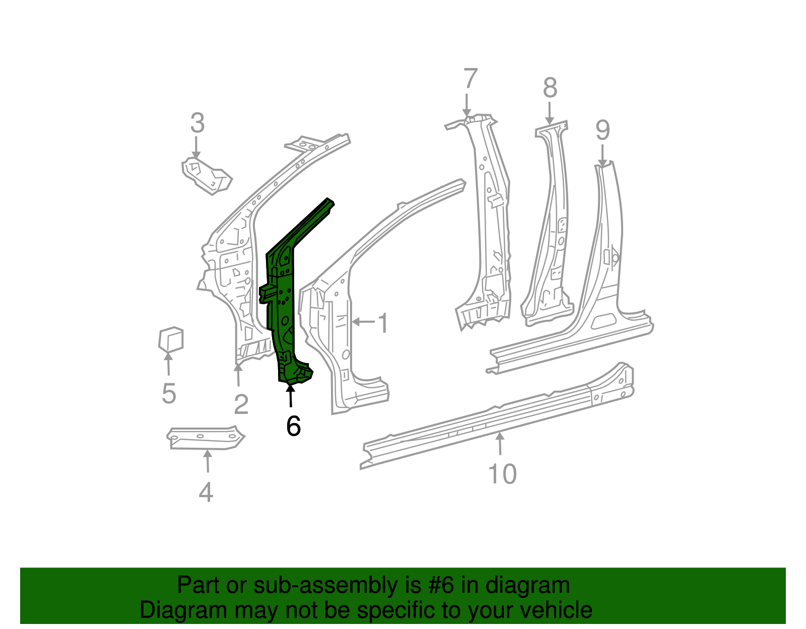 Genuine Toyota Hinge Pillar Reinforced part# 61108-52140 for 2007-2012 ...