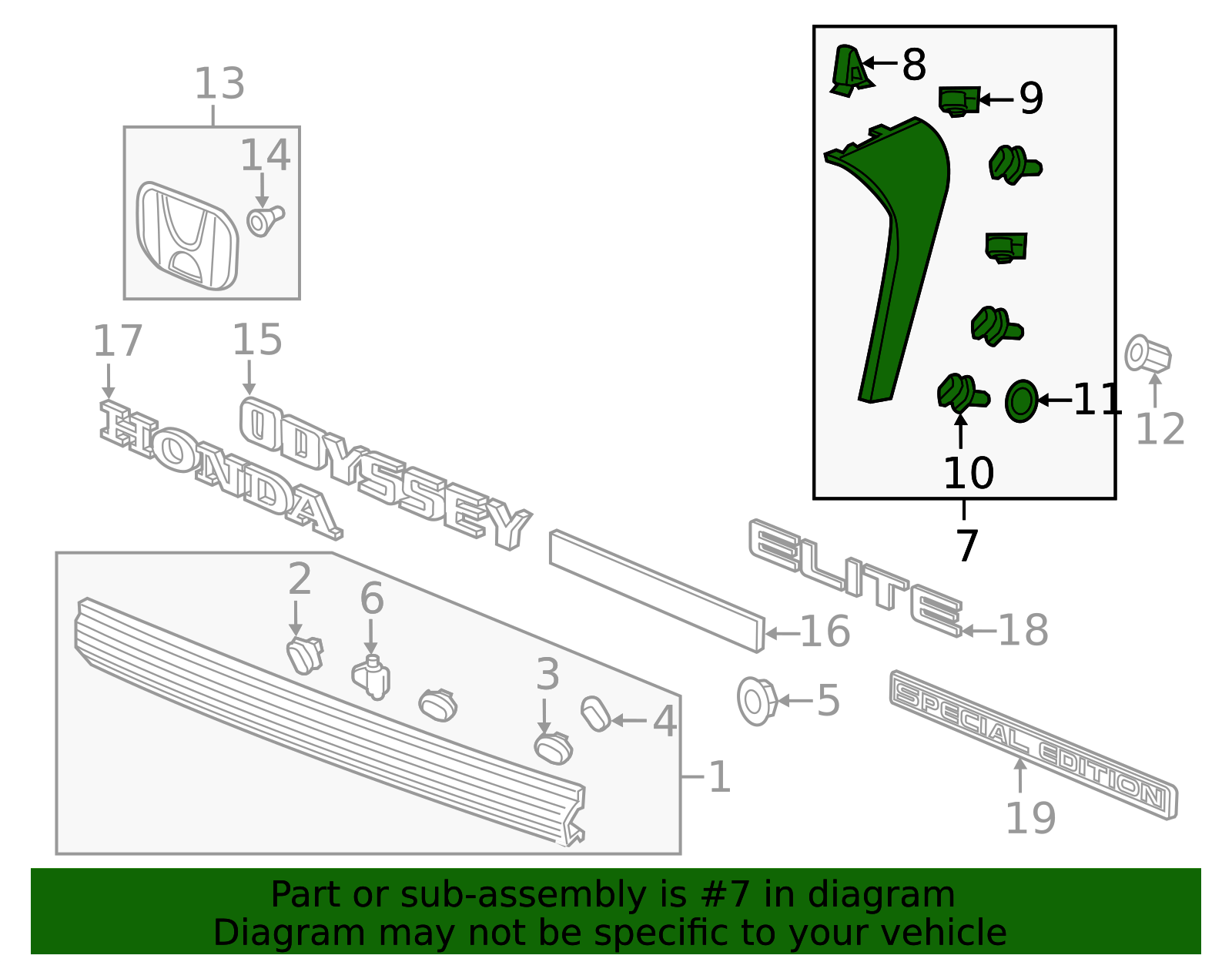 74920-TK8-A00ZA - 2011-2017 Honda Odyssey - Garnish Assembly L Tailgate ...