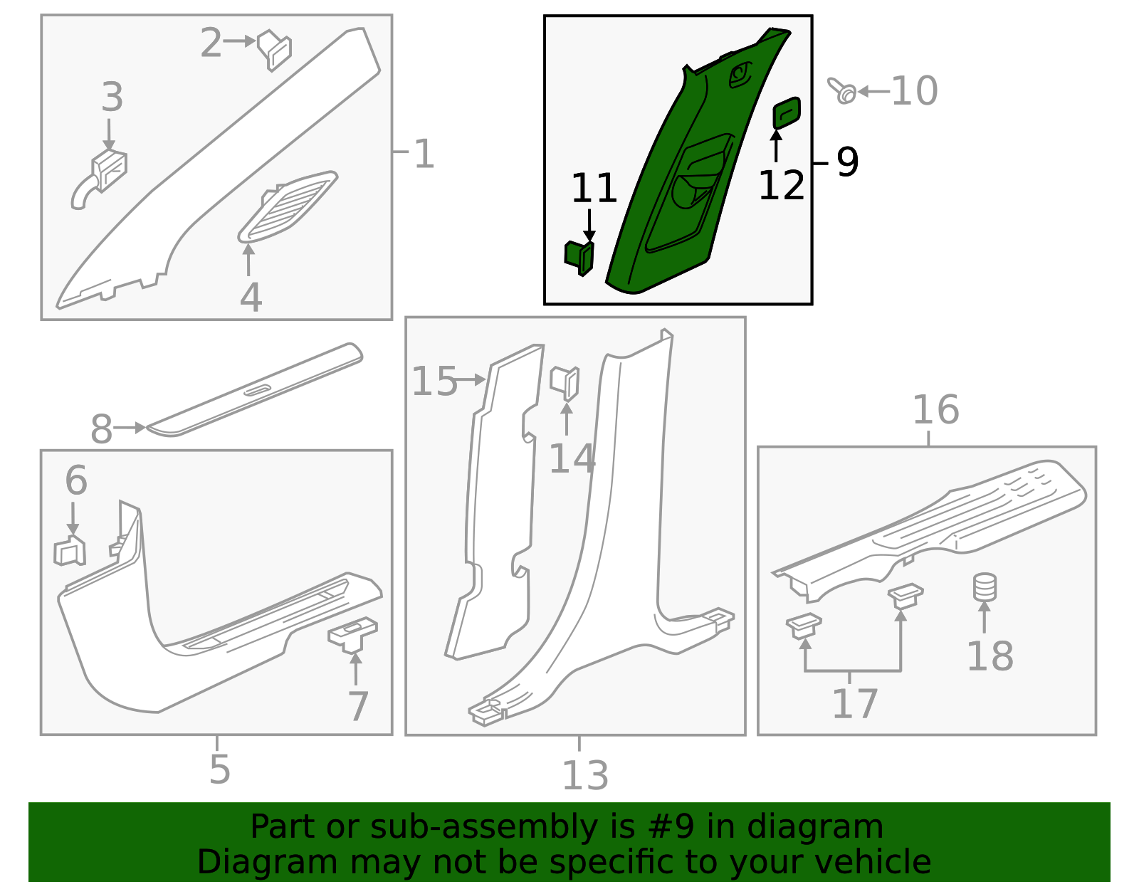 2020-2025 Cadillac XT6 Black Passenger Side Center Pillar Upper Trim ...