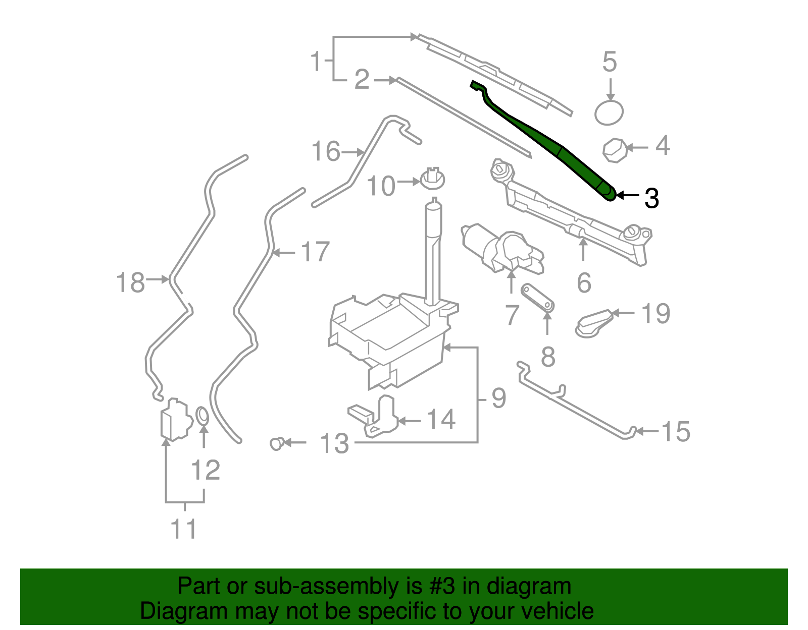 98310-0W000 - Hyundai Wiper Arm 2009-2012 Hyundai Santa Fe ...